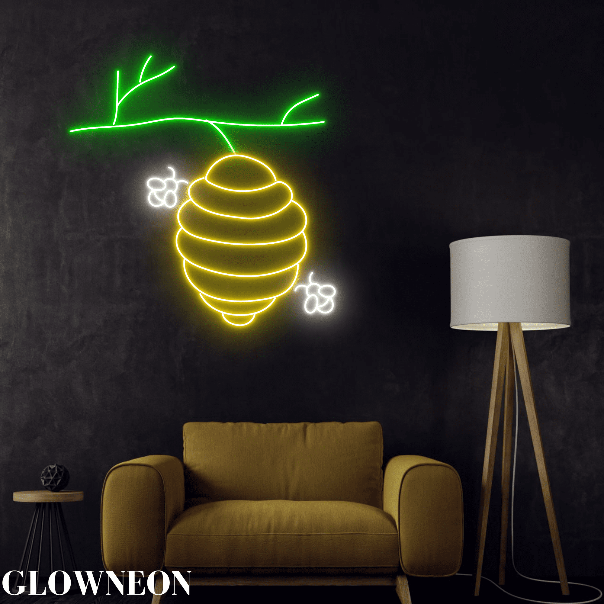 Glowneon Bee Honeycomb Wall Neon Sign, Honey Bee Shop Sign, Home Deco ...