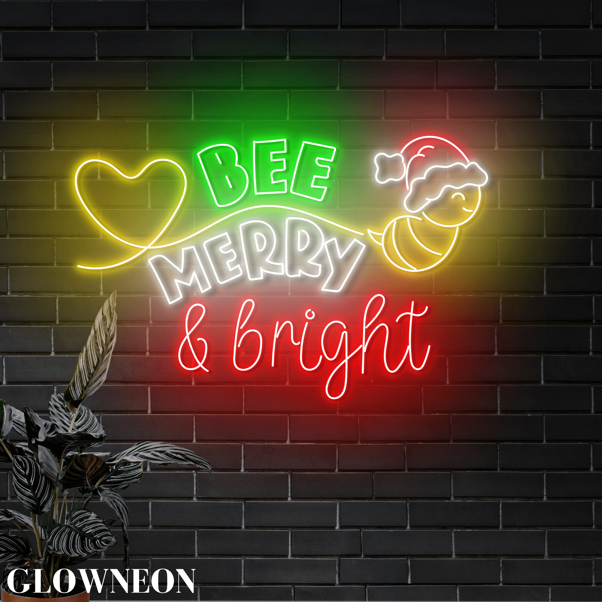 Glowneon Bee Merry & Bright Led Sign, Honey Bee Store Christmas Decor ...