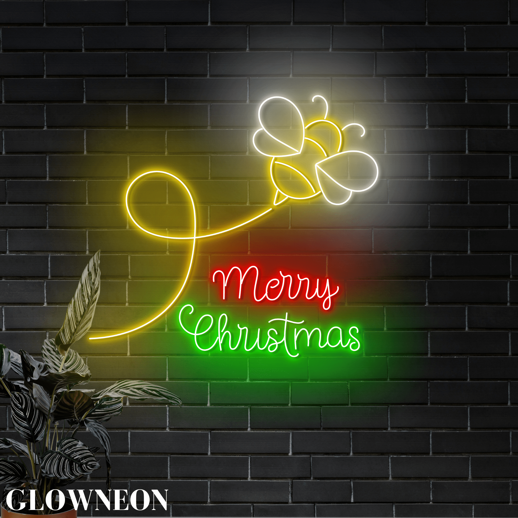 Glowneon Bee Merry Christmas Neon Sign, Christmas Honey Bee Shop Sign ...