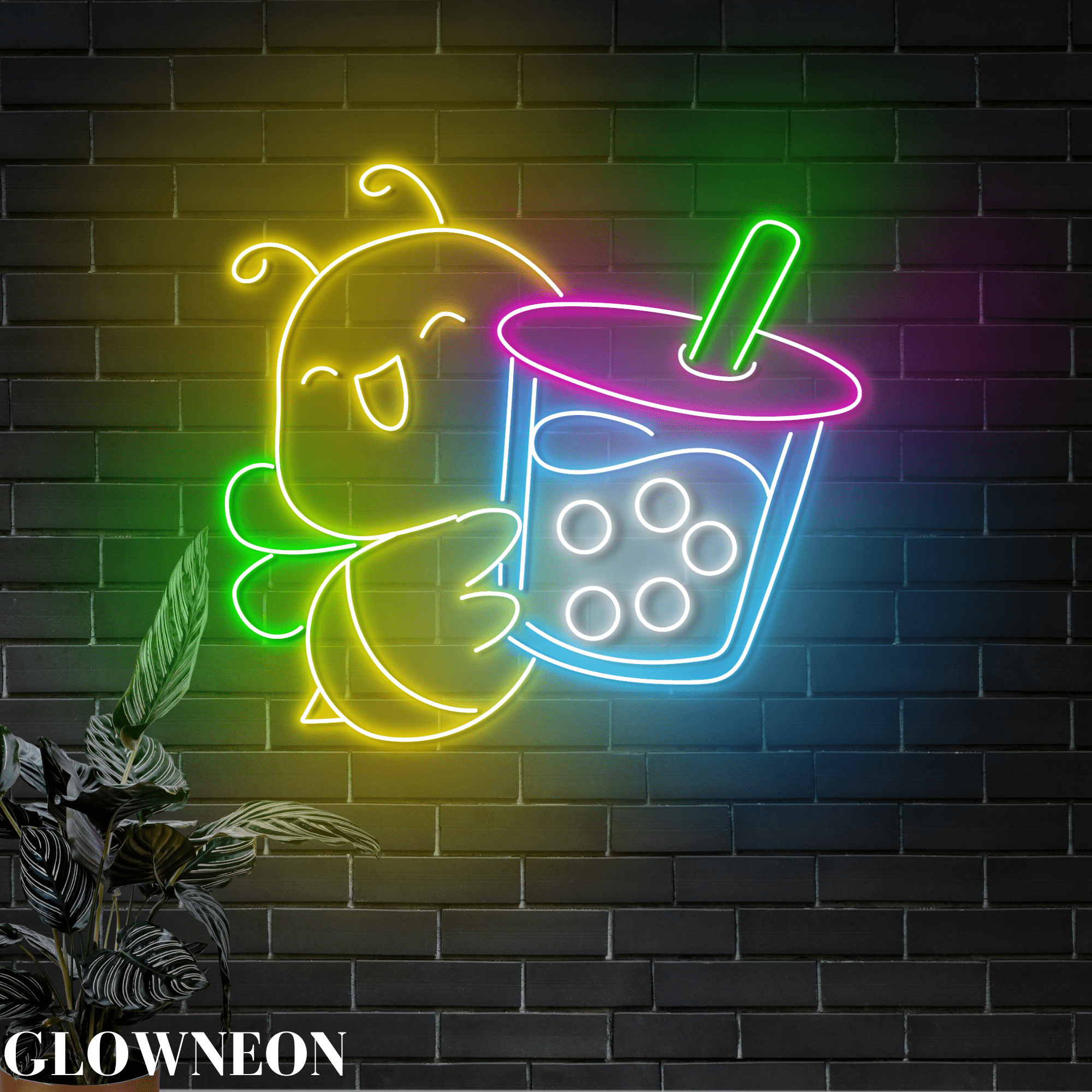 Glowneon Bee With Boba Tea Led Sign, Open Boba Milk Tea Shop Light ...