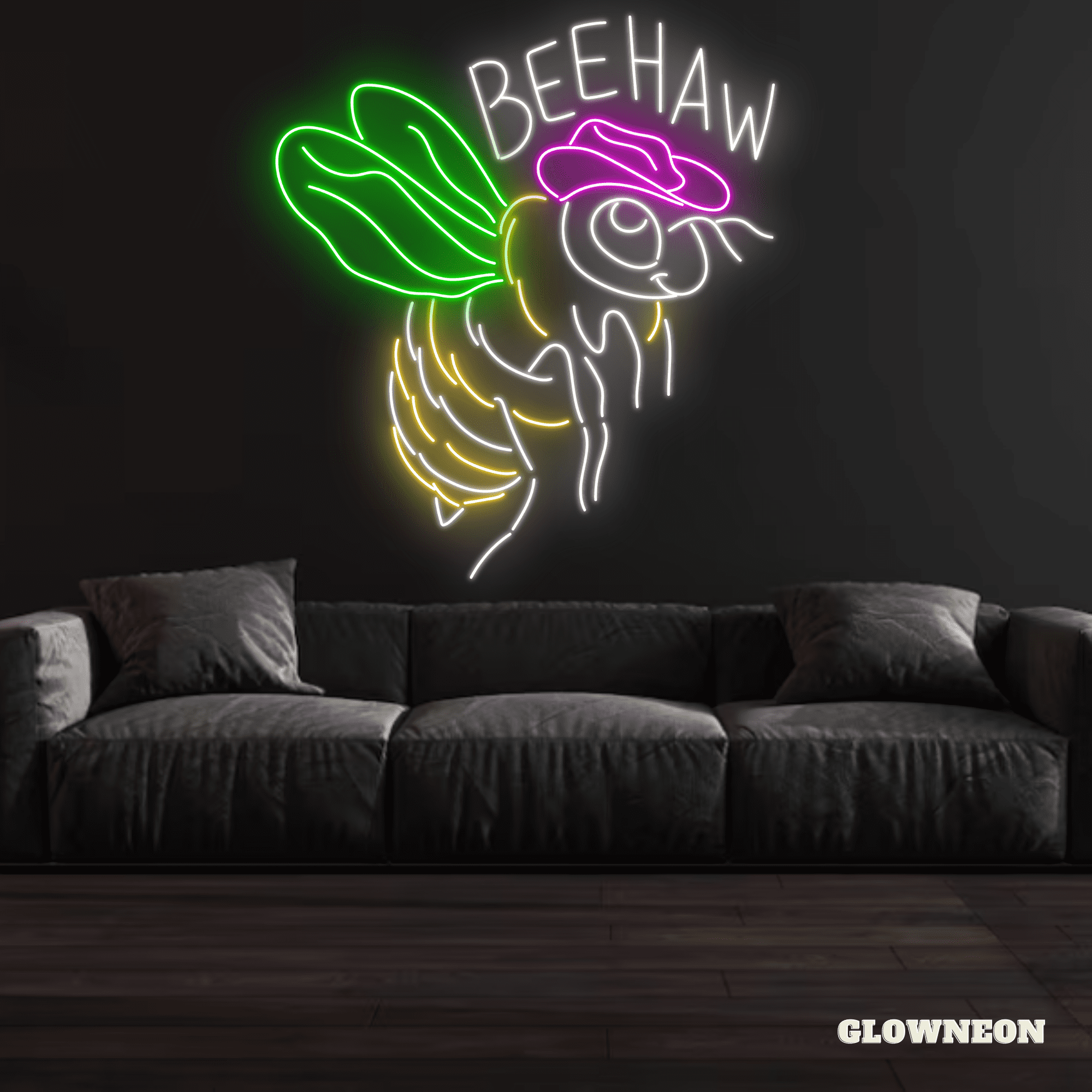 Glowneon Beehaw Neon Sign, Bee Wall Decor, Cowboy Neon Sign, Bee Sign ...