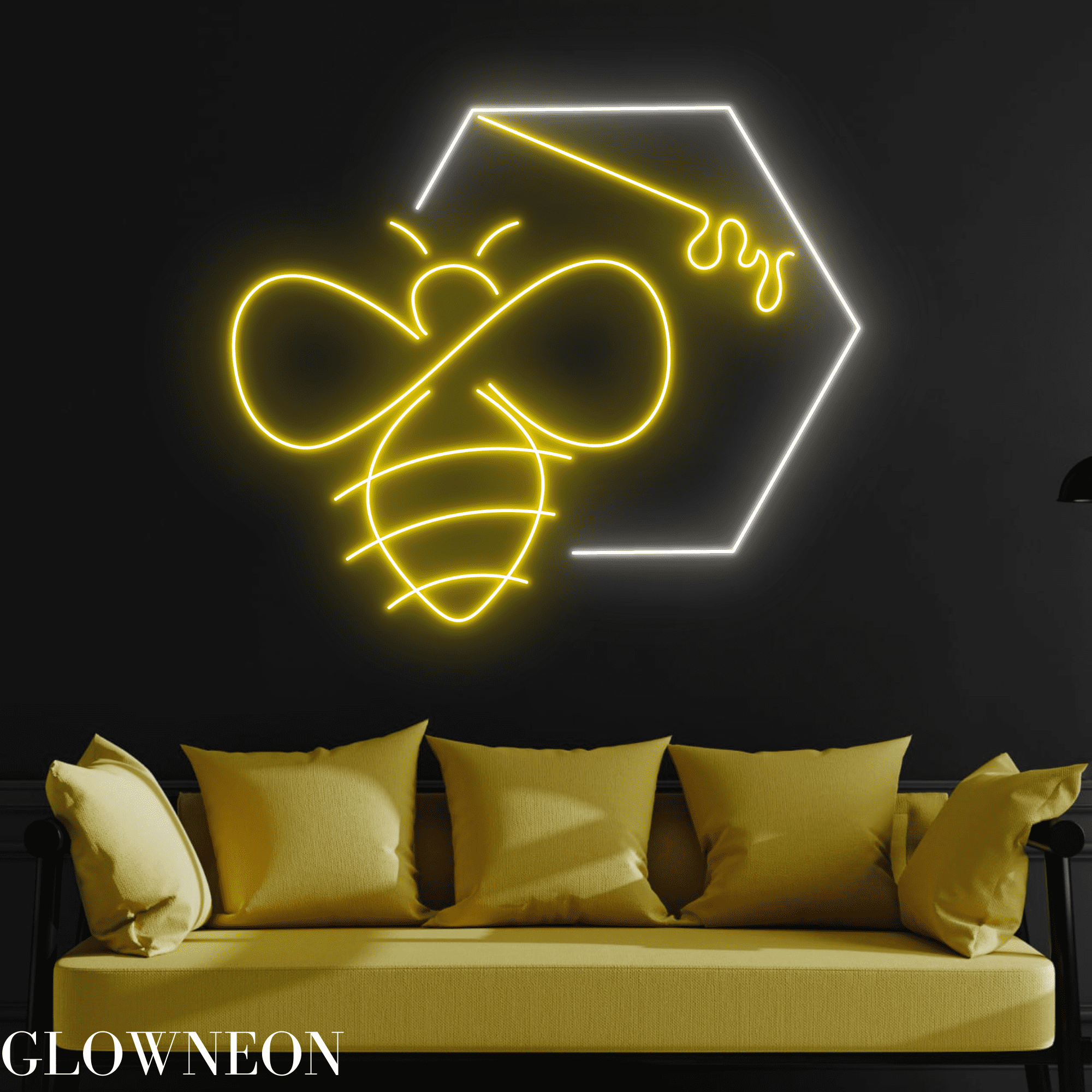 Glowneon Beehive Neon Sign, Honey Bee Led Sign, Honey Shop Wall Decor ...