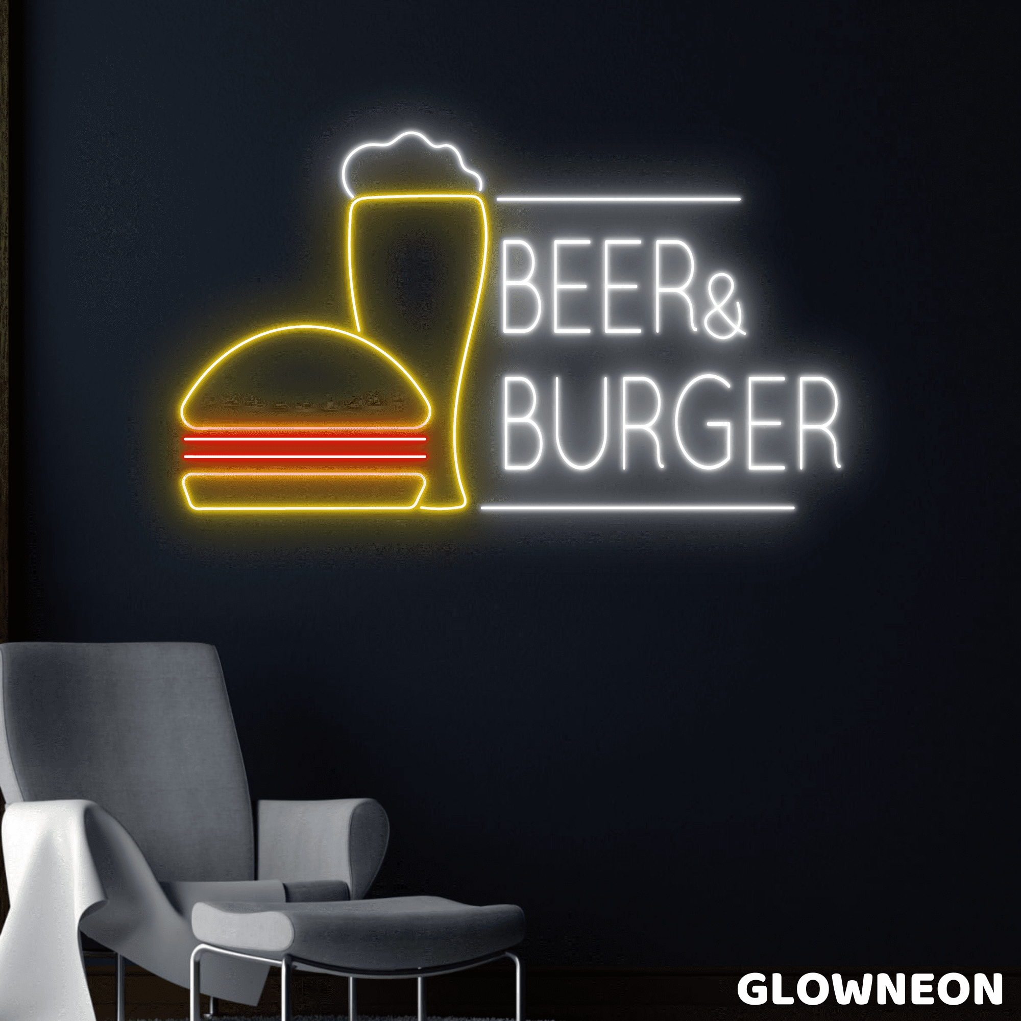 Glowneon Beer & Burger Neon Sign, Beer And Burger Restaurant Led Sign ...