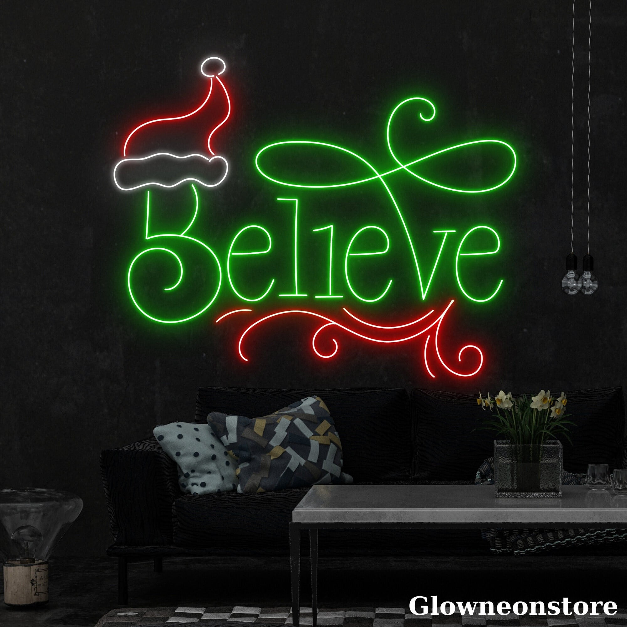 Glowneon Believe Neon, Believe LED Sign, Santa Hat Neon Light ...