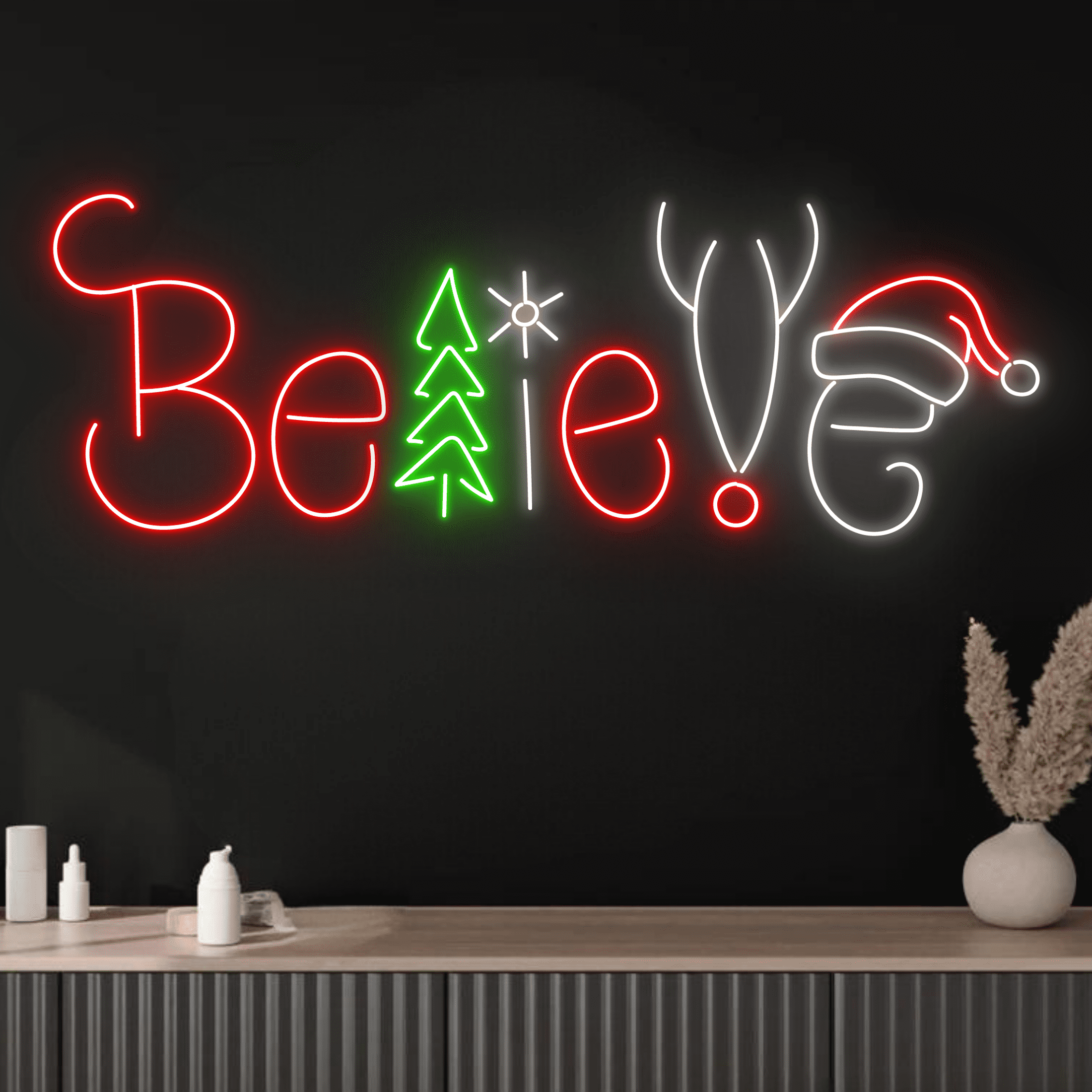 Glowneon Believe Neon Sign, Christmas Decor, Shop Store Home Decor ...