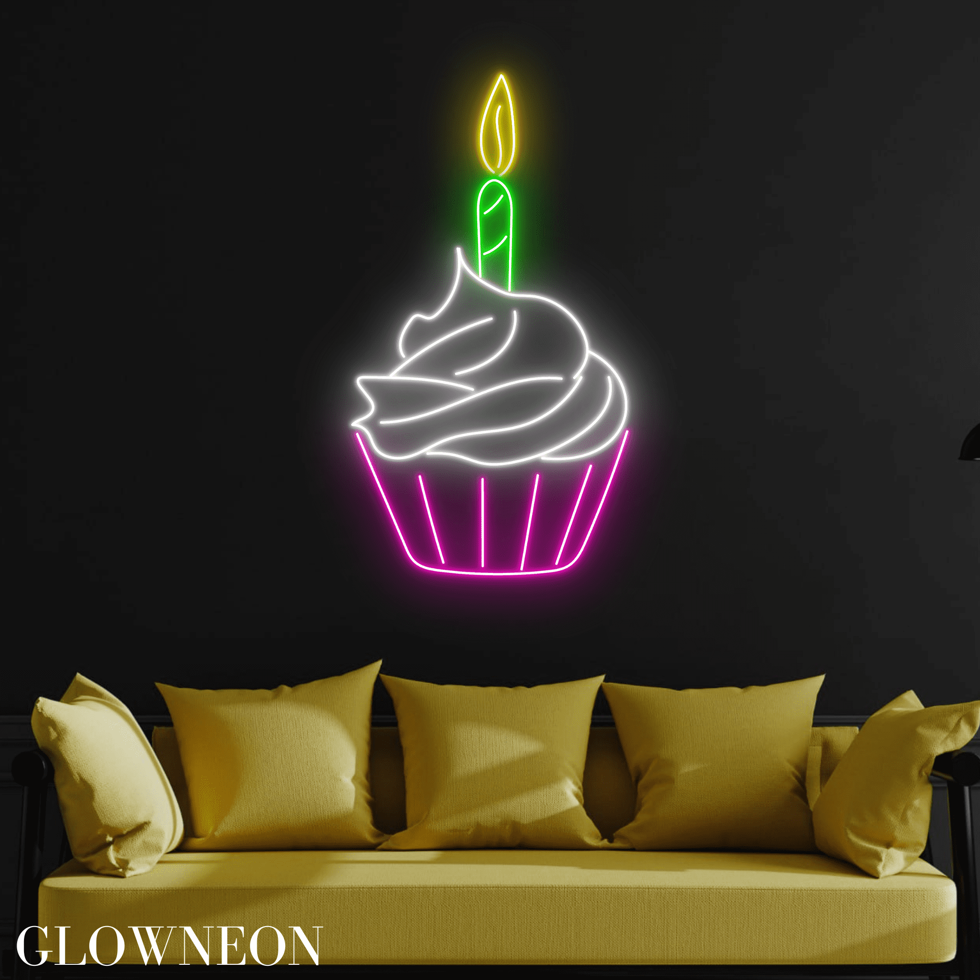 Glowneon Birthday Party Decor, Cake With Candle Neon Sign For Bakery ...