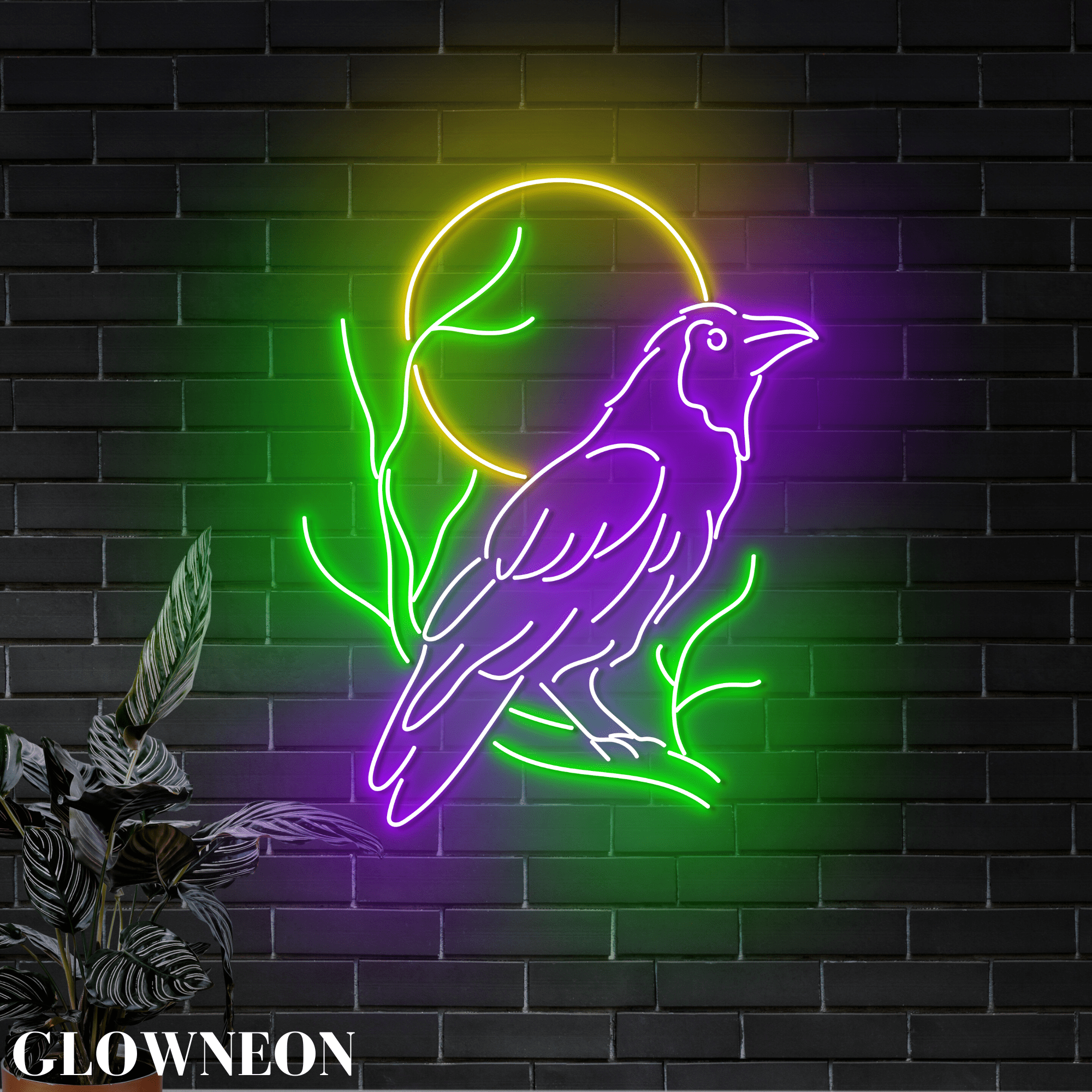 Glowneon Black Crow Moon Led Sign, Raven Bird Home Bar Neon Wall Art ...