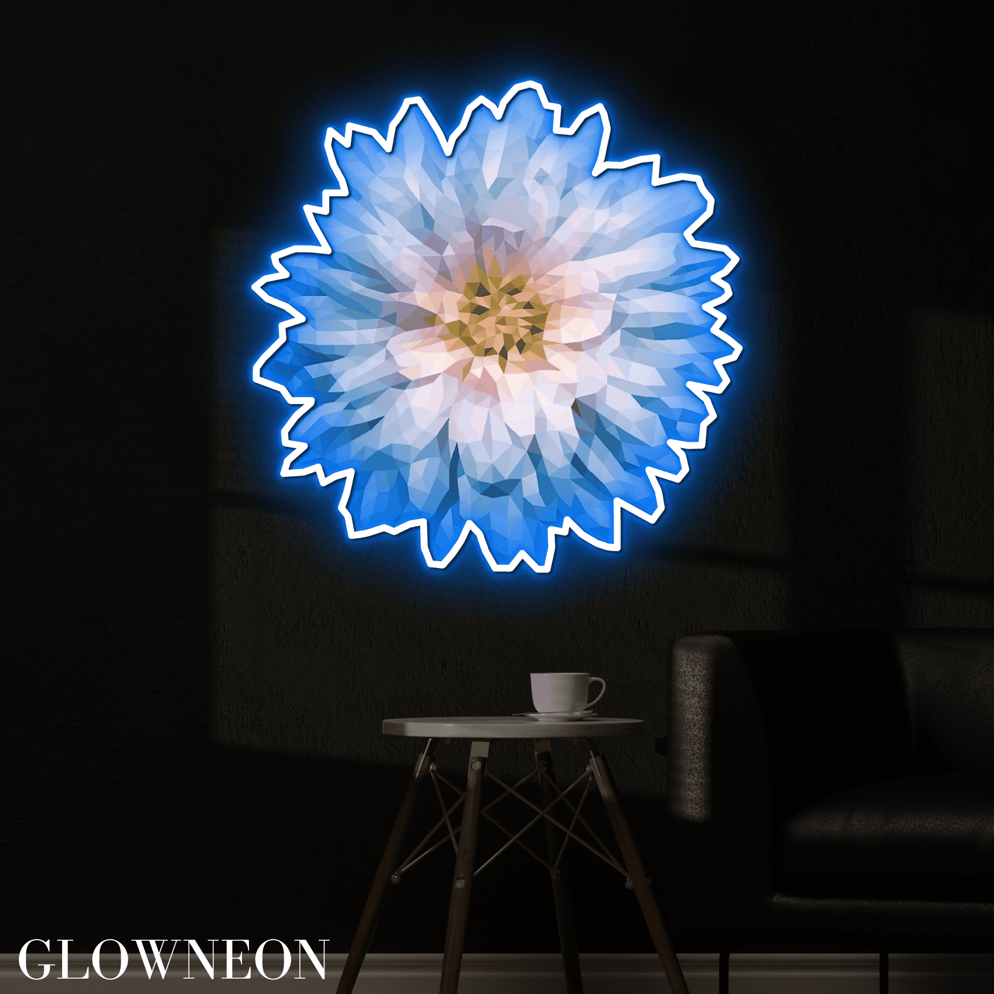 Glowneon Blue Dahlia Flower Neon Print Sign, Flower Geometric Decor ...