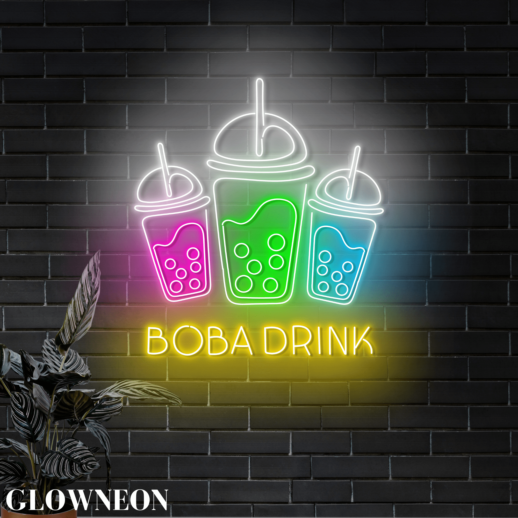 Glowneon Boba Drink Neon Sign, Bubble Milk Tea Shop Wall Art Led Sign ...