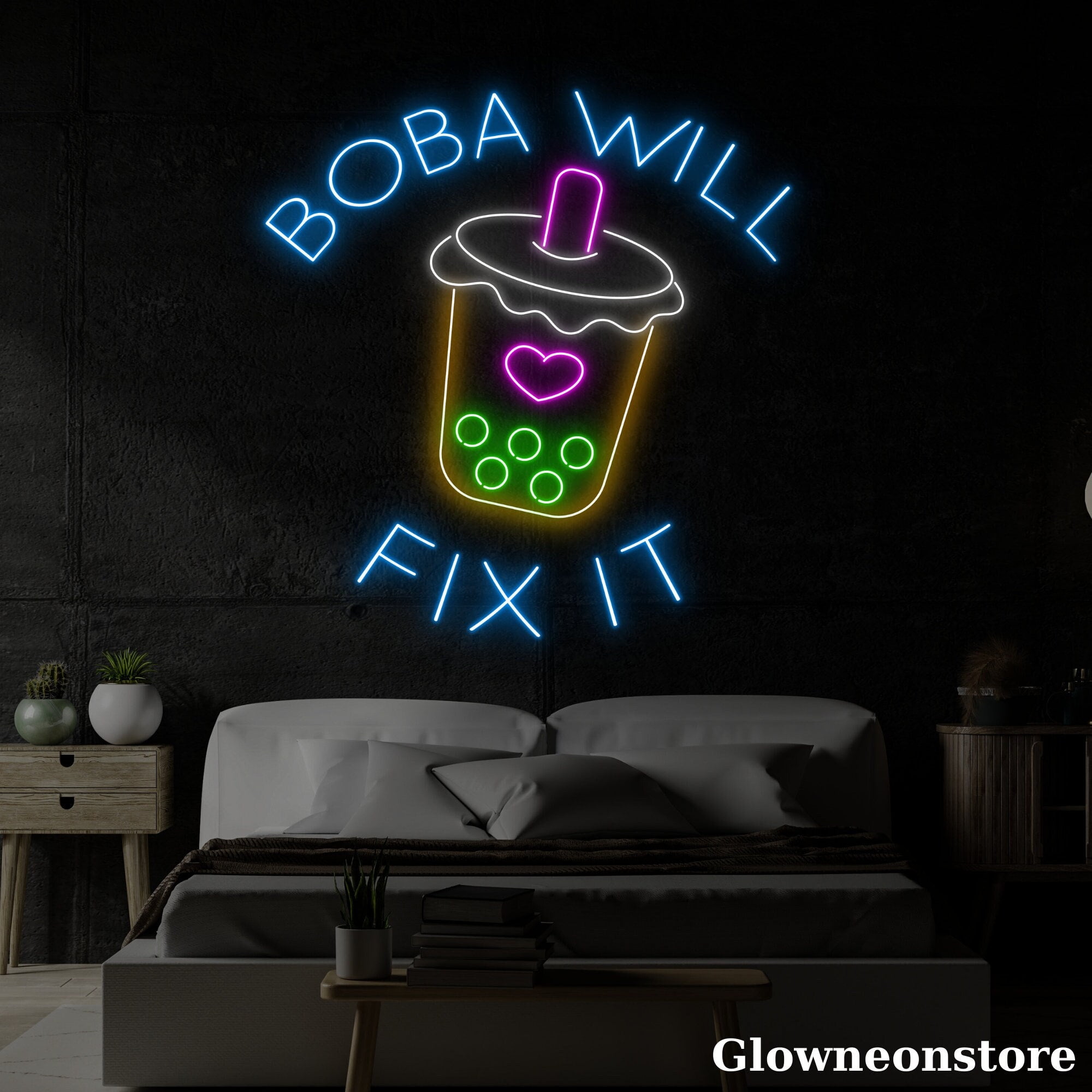 Glowneon Boba Will Fix It Neon Sign, Boba Tea Led Sign, Bubble Tea Led ...