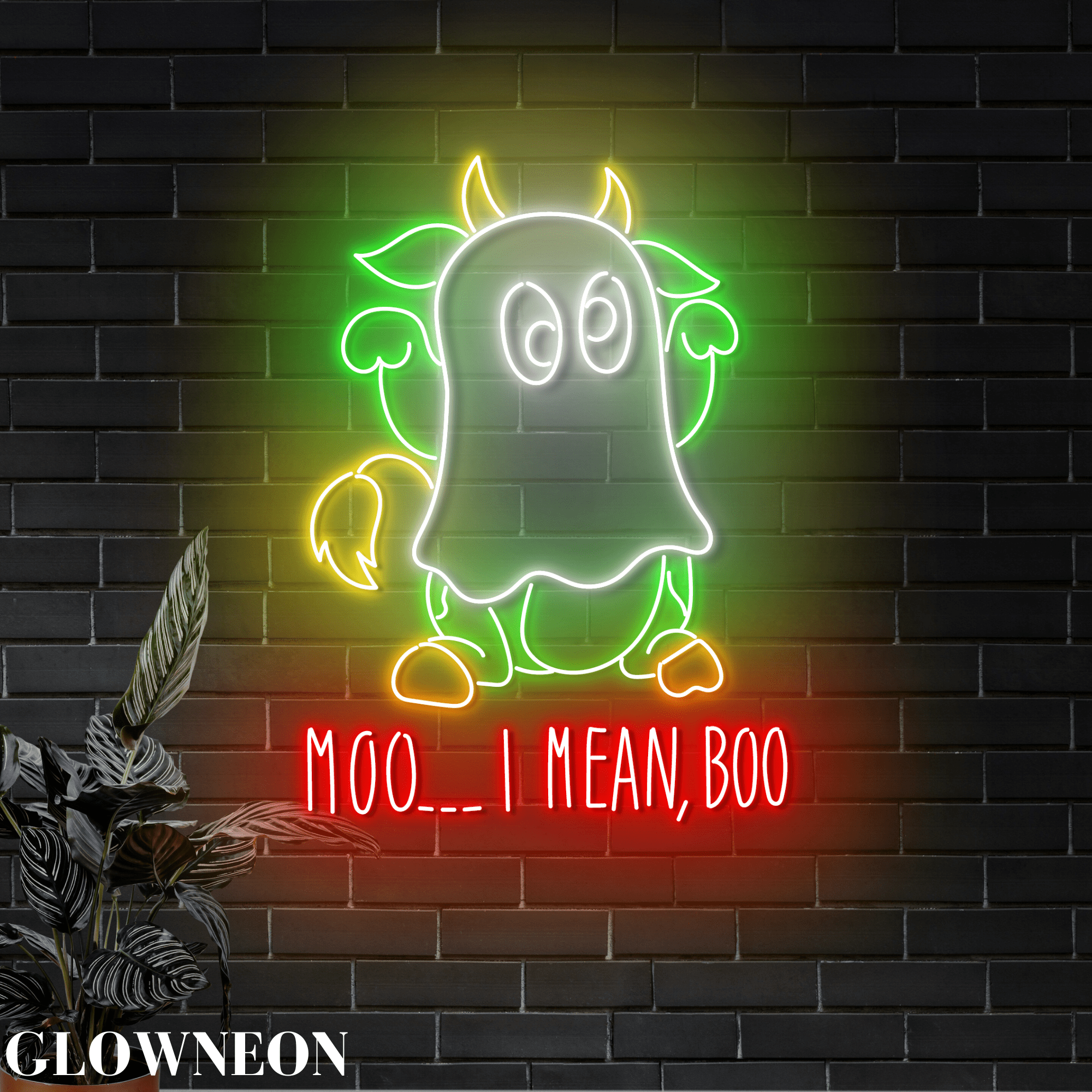 Glowneon Boo Cow Ghost Led Sign, Cow Ghost Halloween Party Wall Decor ...