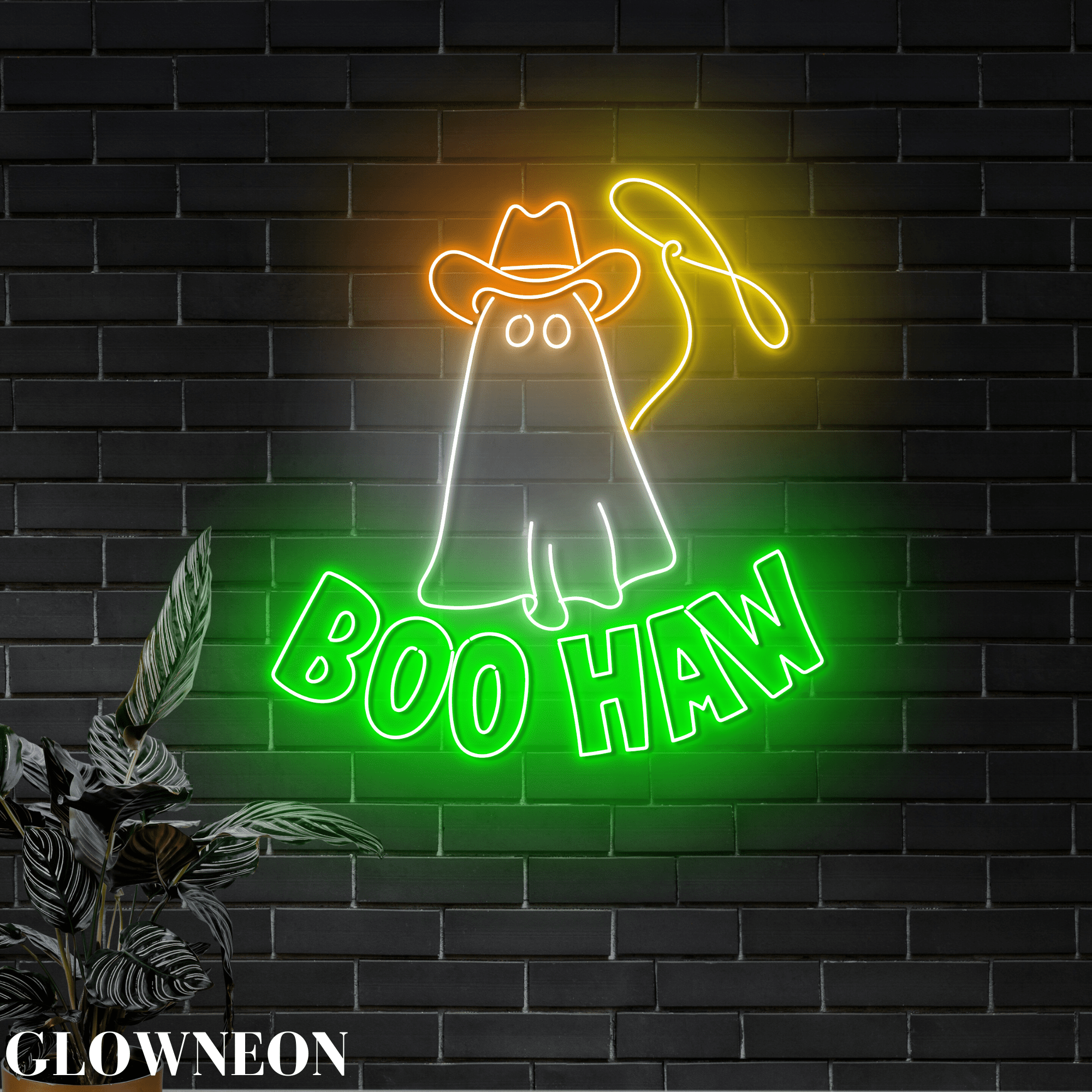Glowneon Boo Haw Neon Led Sign, Cowboy Ghost Halloween Night Wall Art ...
