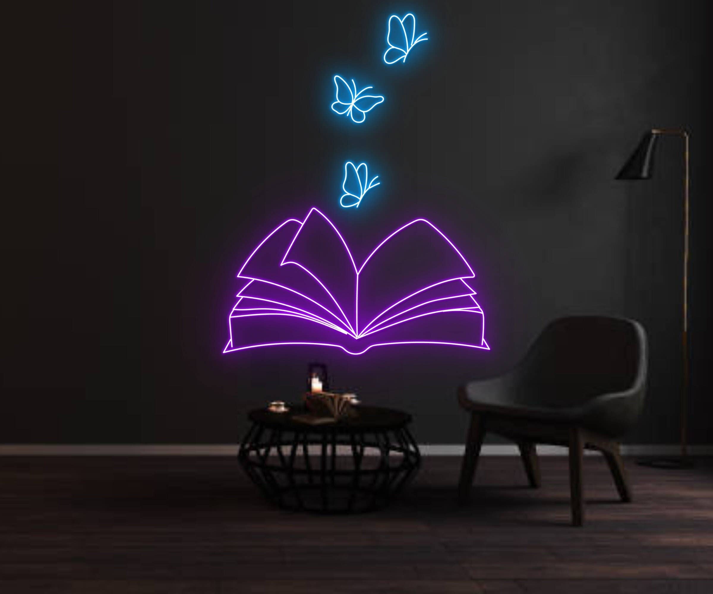 Glowneon BooK & Butterflies Neon Sign, Classroom Wall Art Decor ...