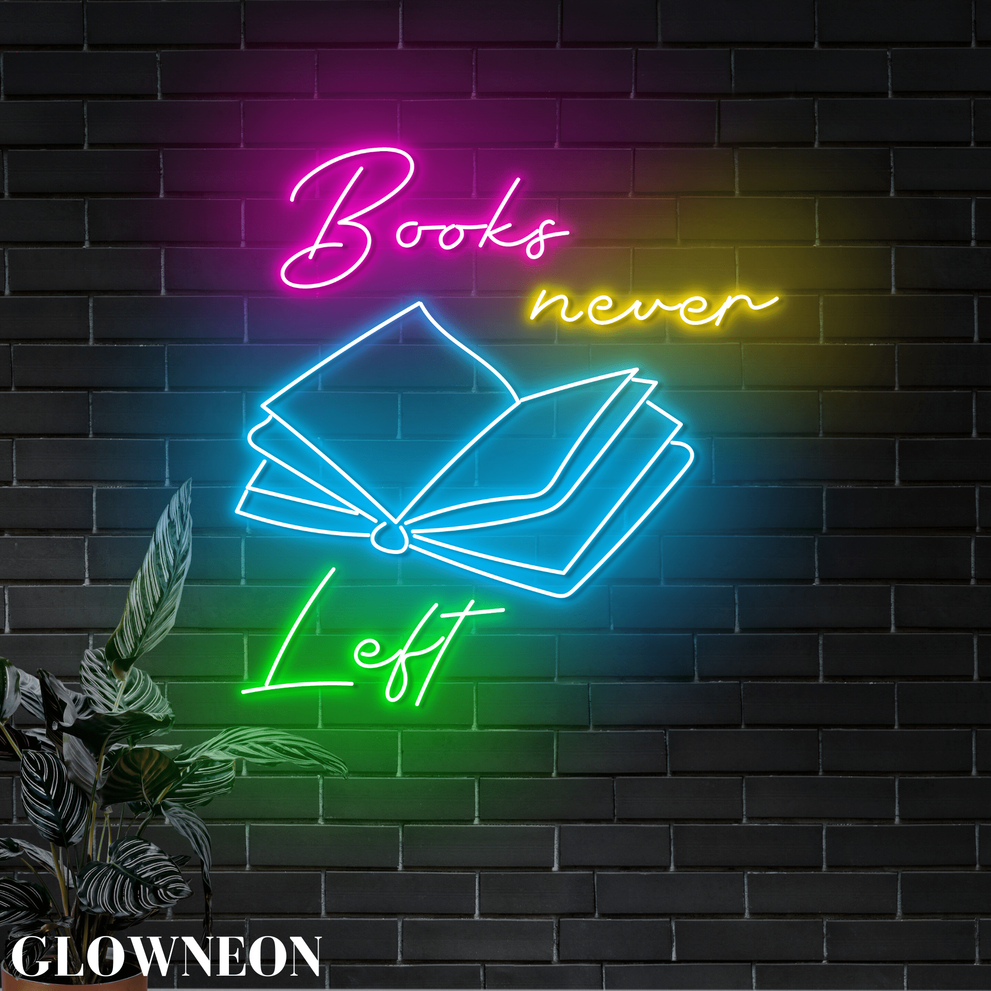 Glowneon Book Never Left Led Wall Art, Open Book Store Neon Wall Sign ...