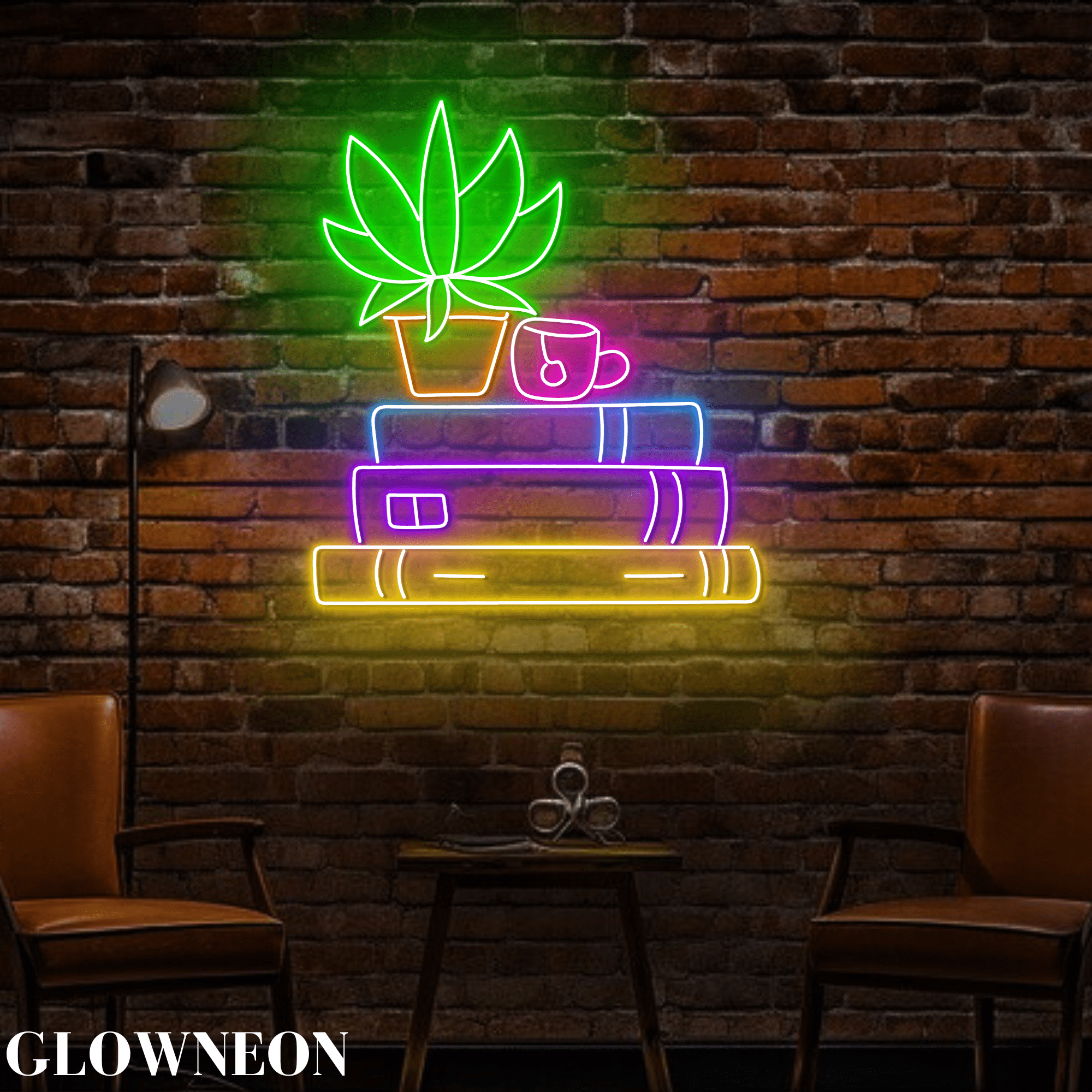 Glowneon Book Tree Coffee Wall Art, Book Neon Sign, Book Store Decor ...
