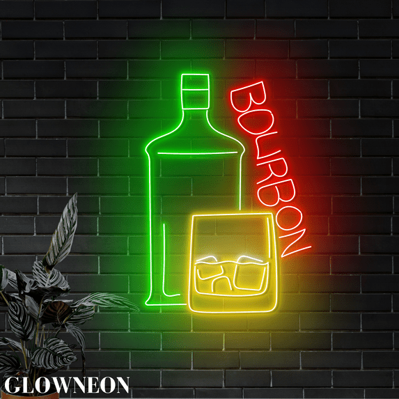 Glowneon Bourbon Neon Sign, Bourbon Wine Home Bar Decor, Bourbon Sign ...