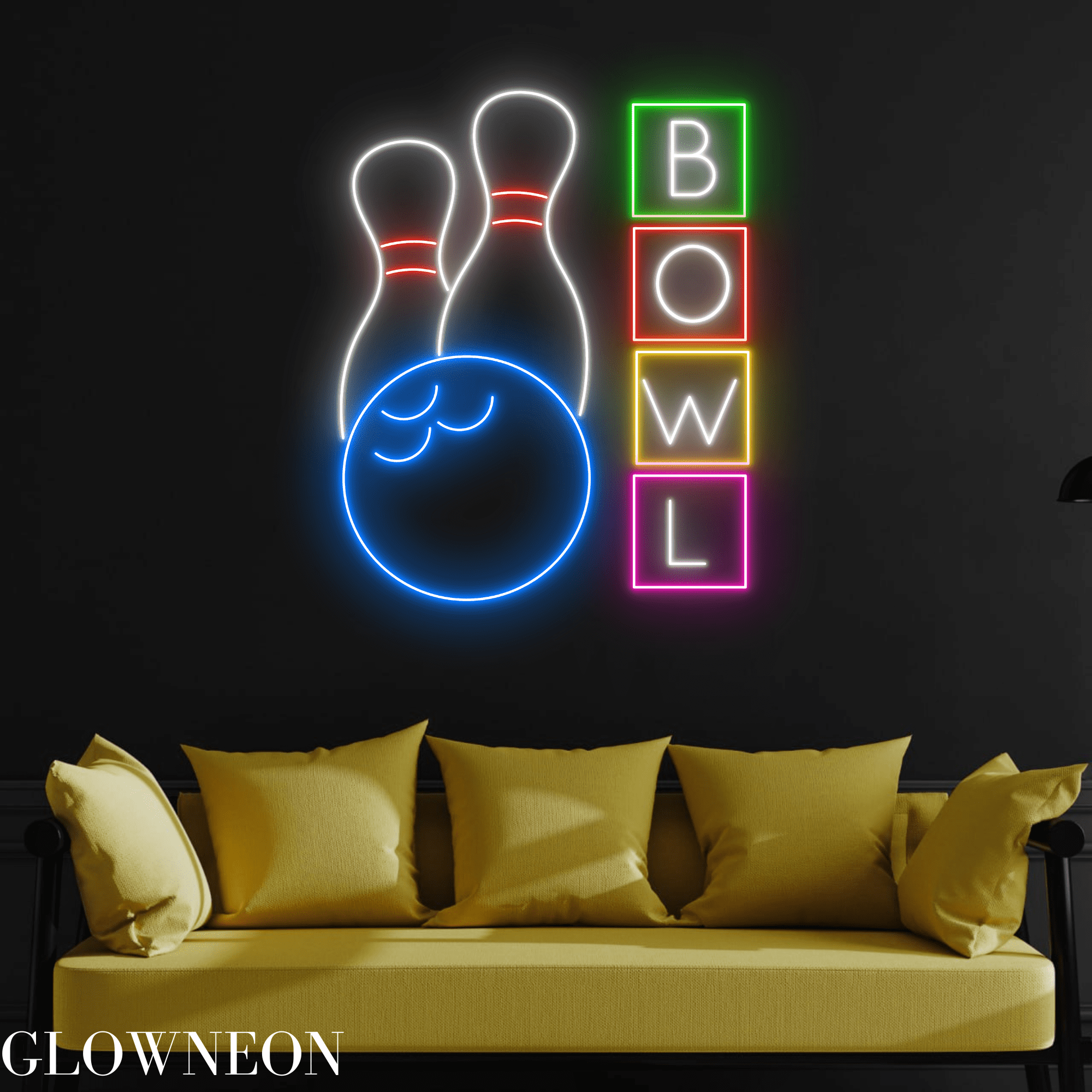 Glowneon Bowling Neon Sign, Open Bowling Bar Led Sign, Man Cave Decor ...