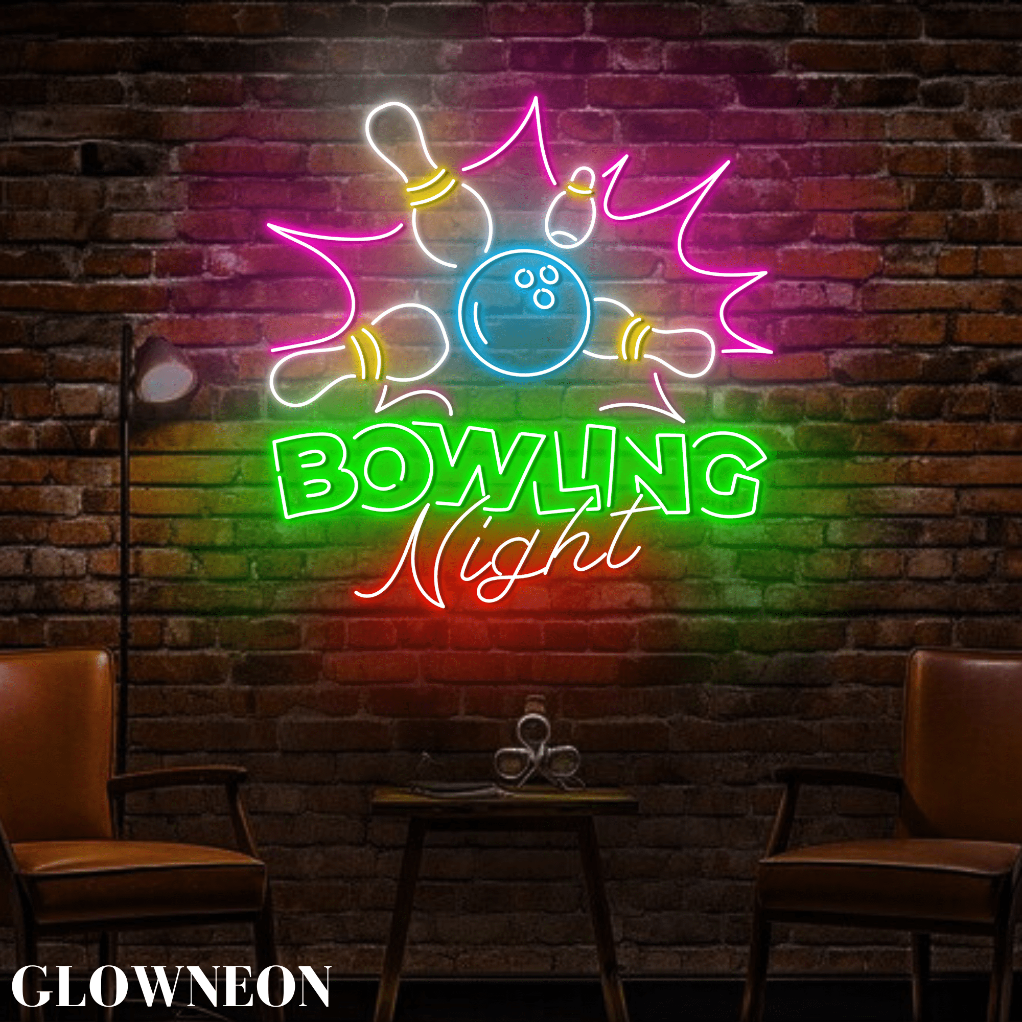 Glowneon Bowling Night Neon Sign, Bowling Bar Led Sign, Bowling Decor ...