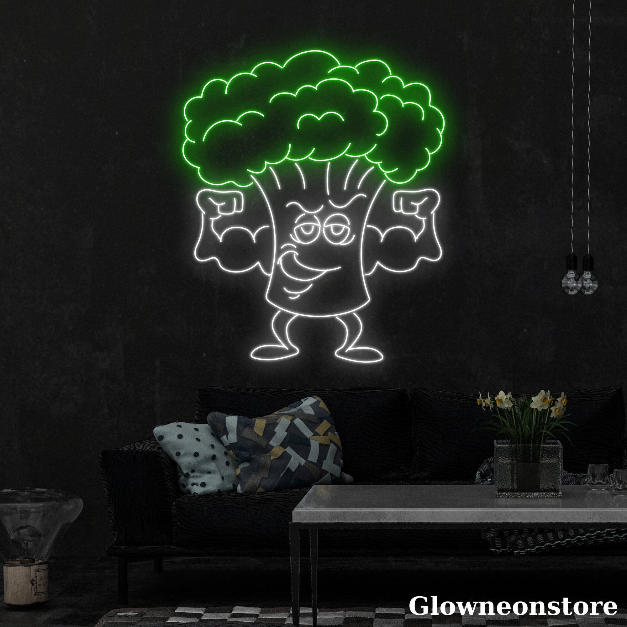 Glowneon Broccoli Muscular Neon Sign, Broccoli Led Sign, Gym Room Decor ...