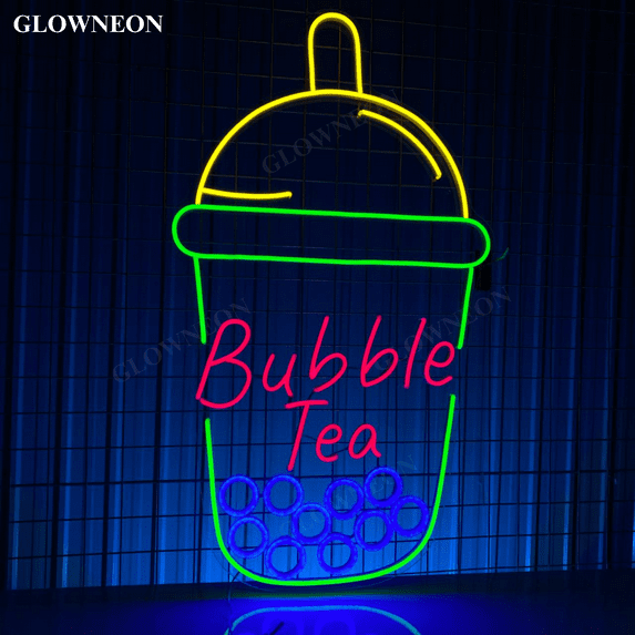 Glowneon Bubble Tea Led Sign, Bubble Milk Tea Wall Art, Boba Tea Sign ...