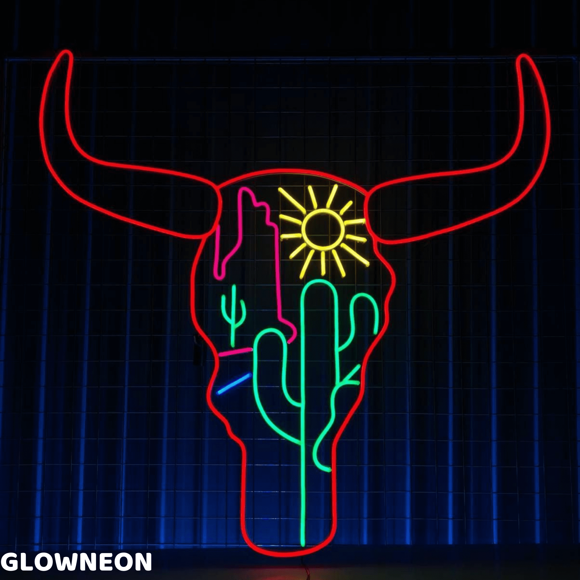 Glowneon Bull Skull Desert Neon Sign, Texas Bull Skull Wall Led Sign ...