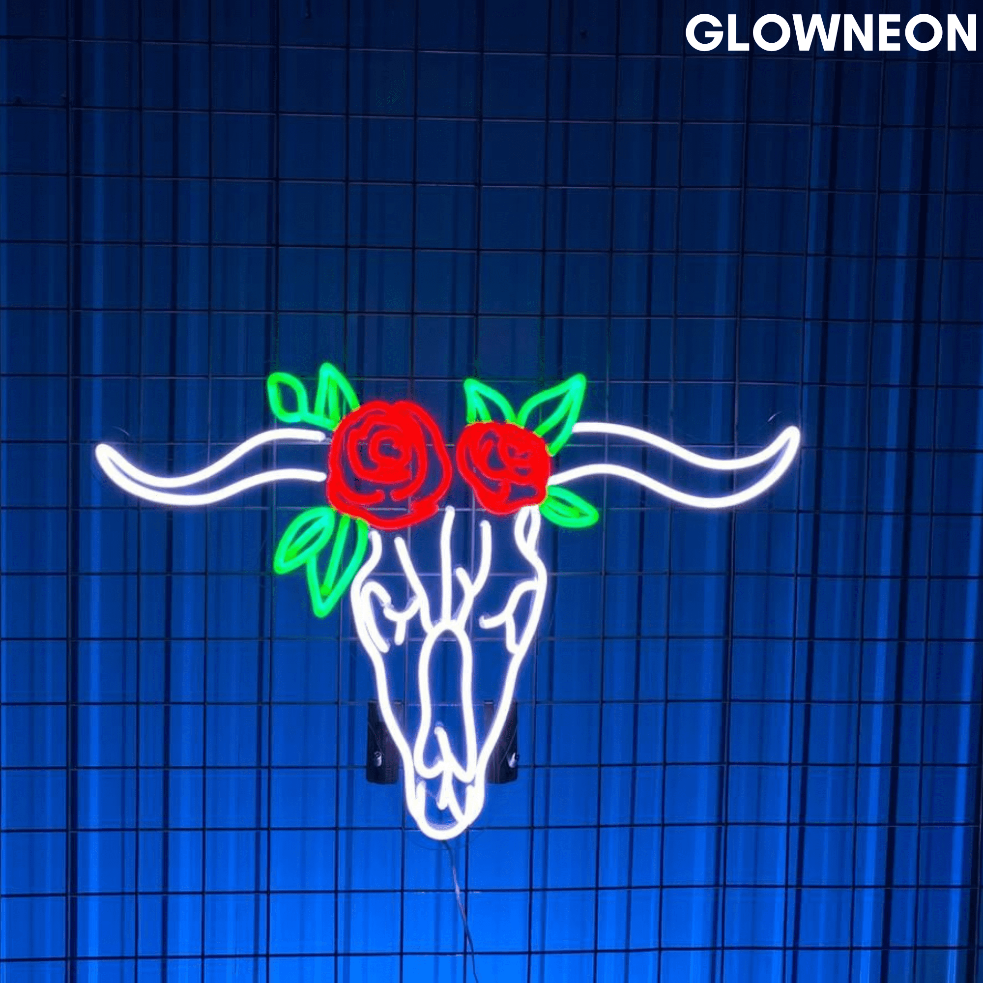 Glowneon Bull Skull Flower Neon Sign, Rodeo Bull Cowboy Bar Led Sign ...