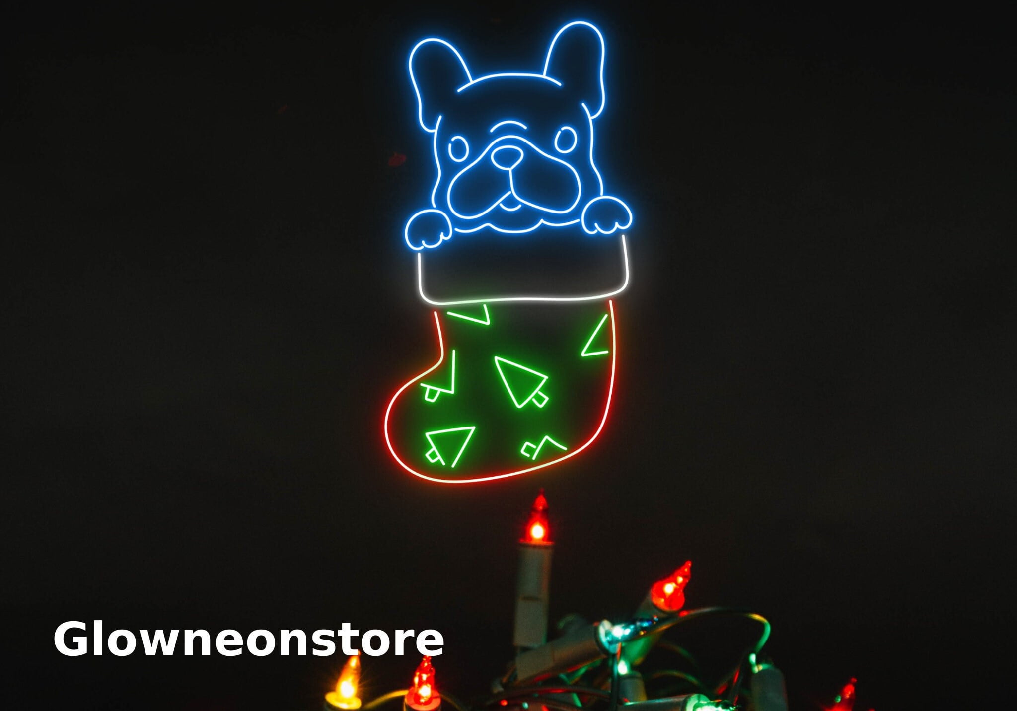 Glowneon BullDog Christmas Neon Sign, French BullDog Neon Sign, French ...