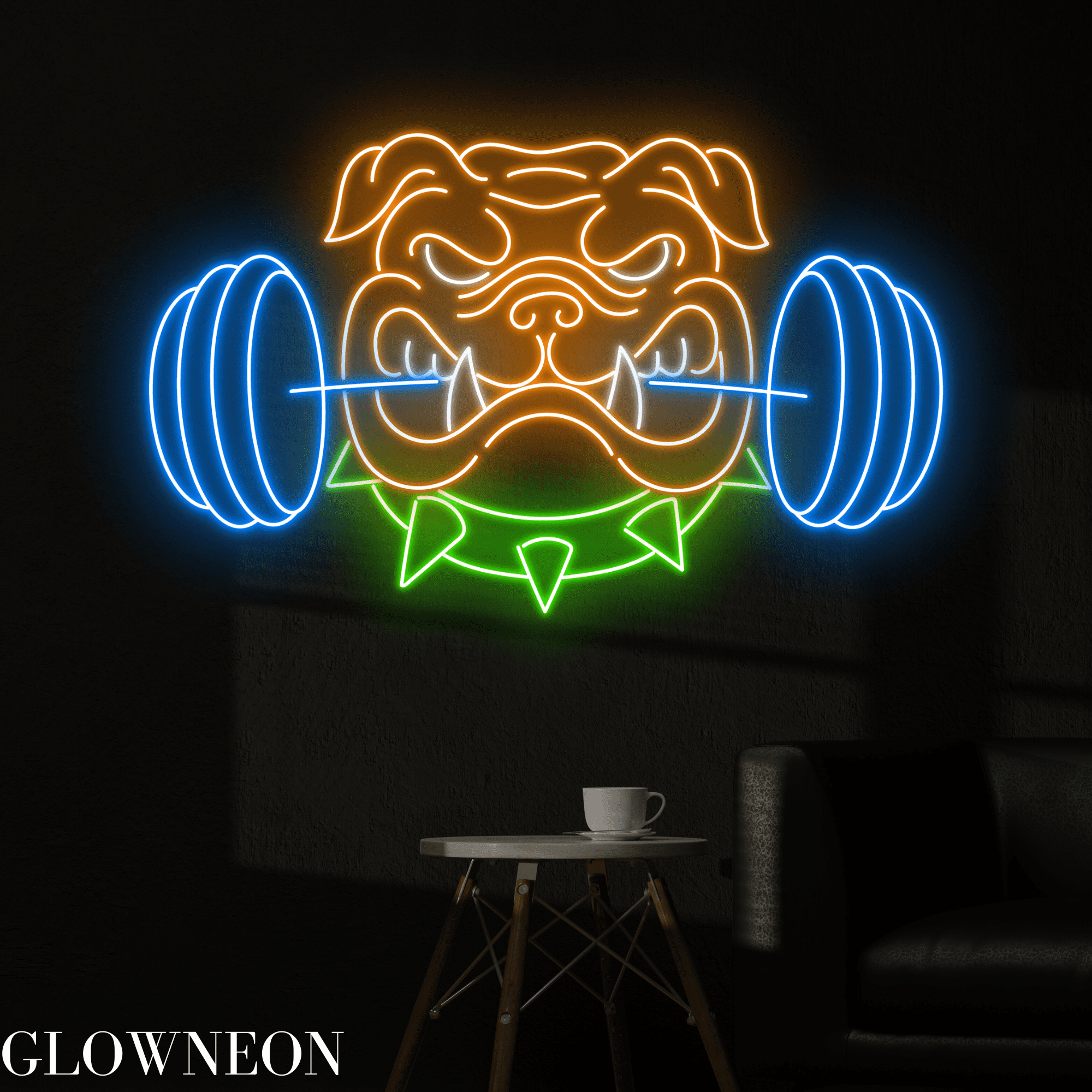 Glowneon Bulldog Lifting Neon Sign, Bulldog Led Sign, Gym Club Decor ...