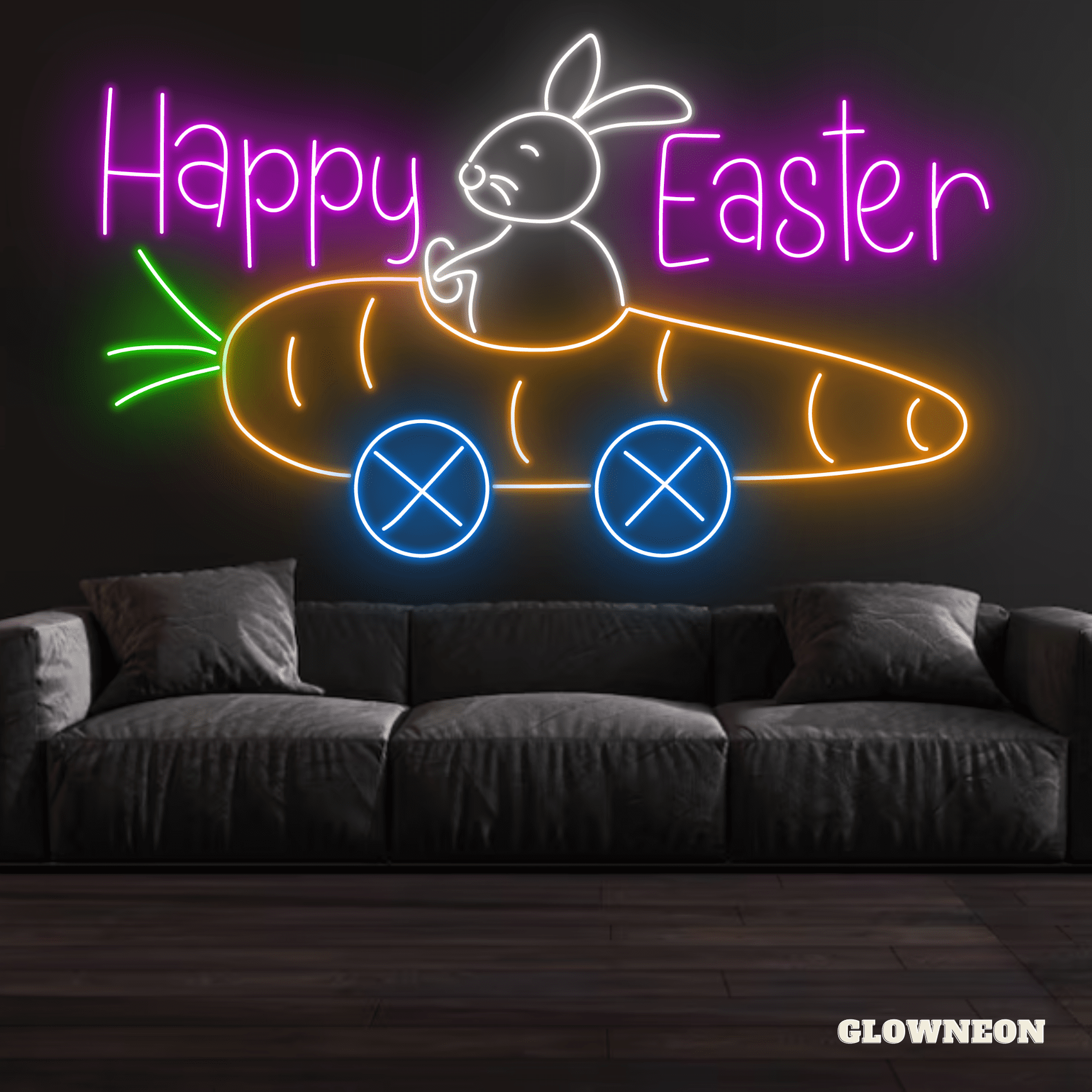 Glowneon Bunny Happy Easter Neon Sign, Easter Day Decor, Easter Gifts ...