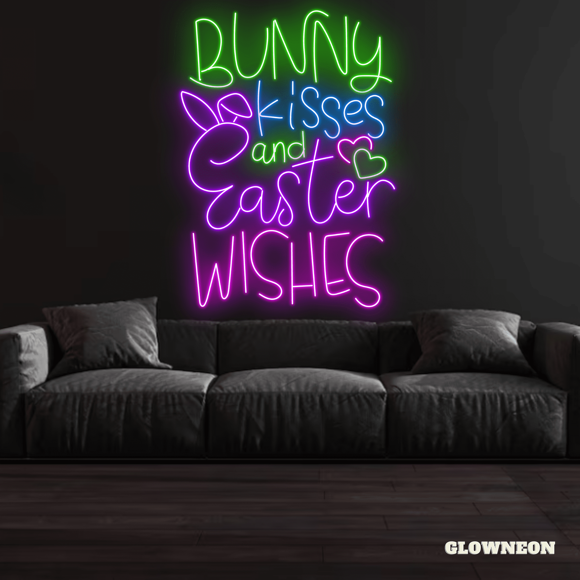 Glowneon Bunny Kisses and Easter Wishes Neon Sign, Easter Day Decor ...