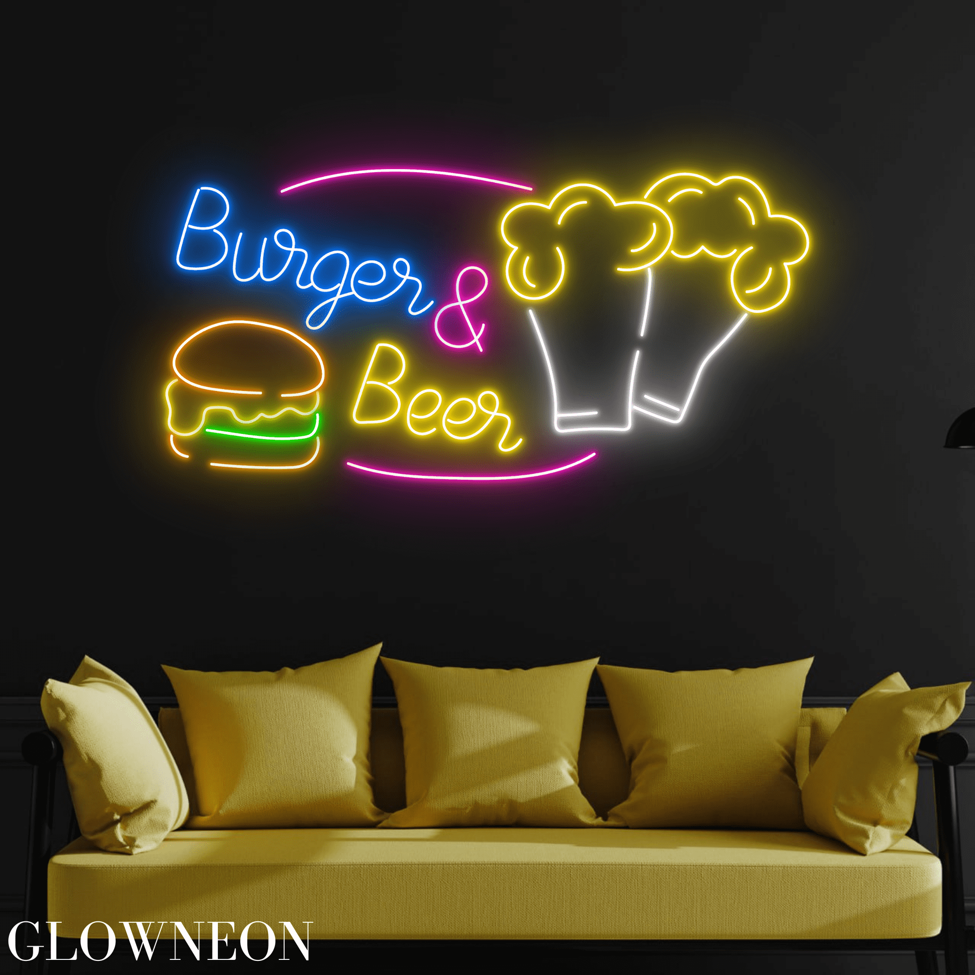 Glowneon Burger & Beer Wall Led Light, Burger Beer Restaurant Decor ...
