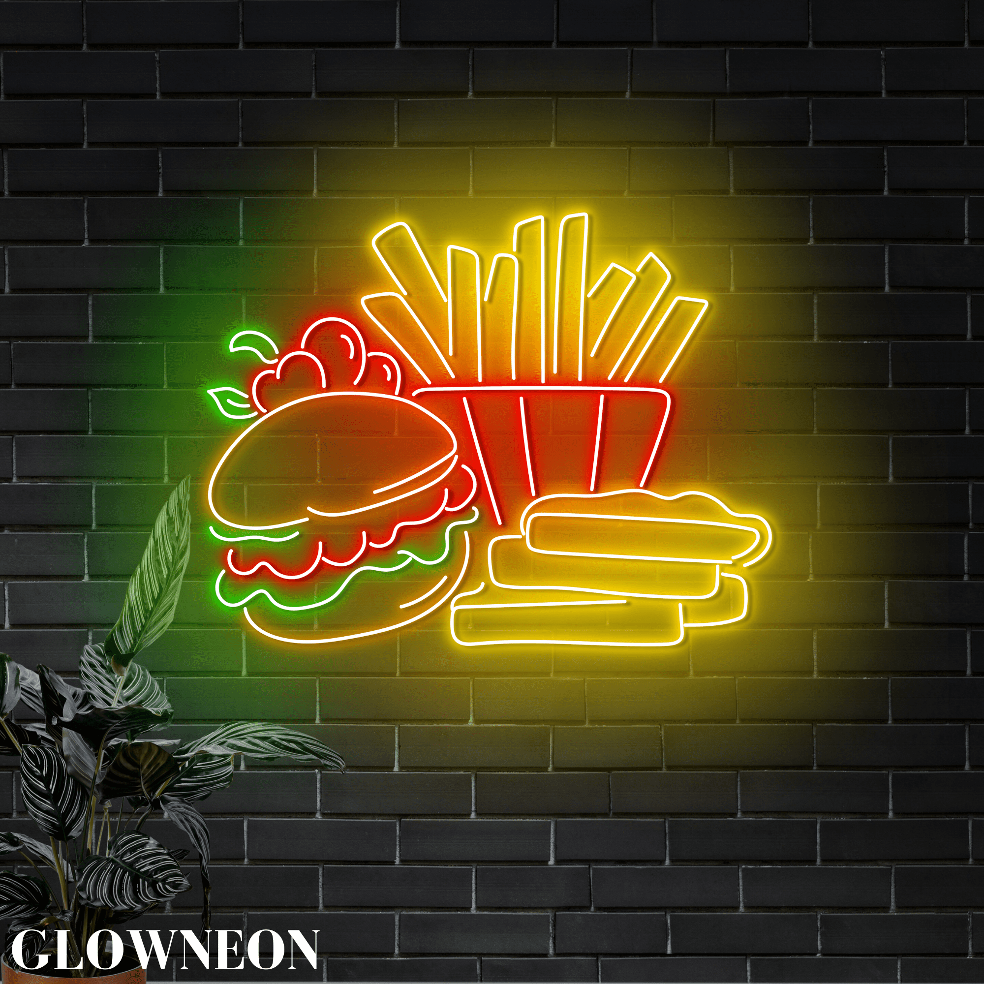 Glowneon Burger French Fries Neon Wall Art, Fast Food Restaurant Sign ...