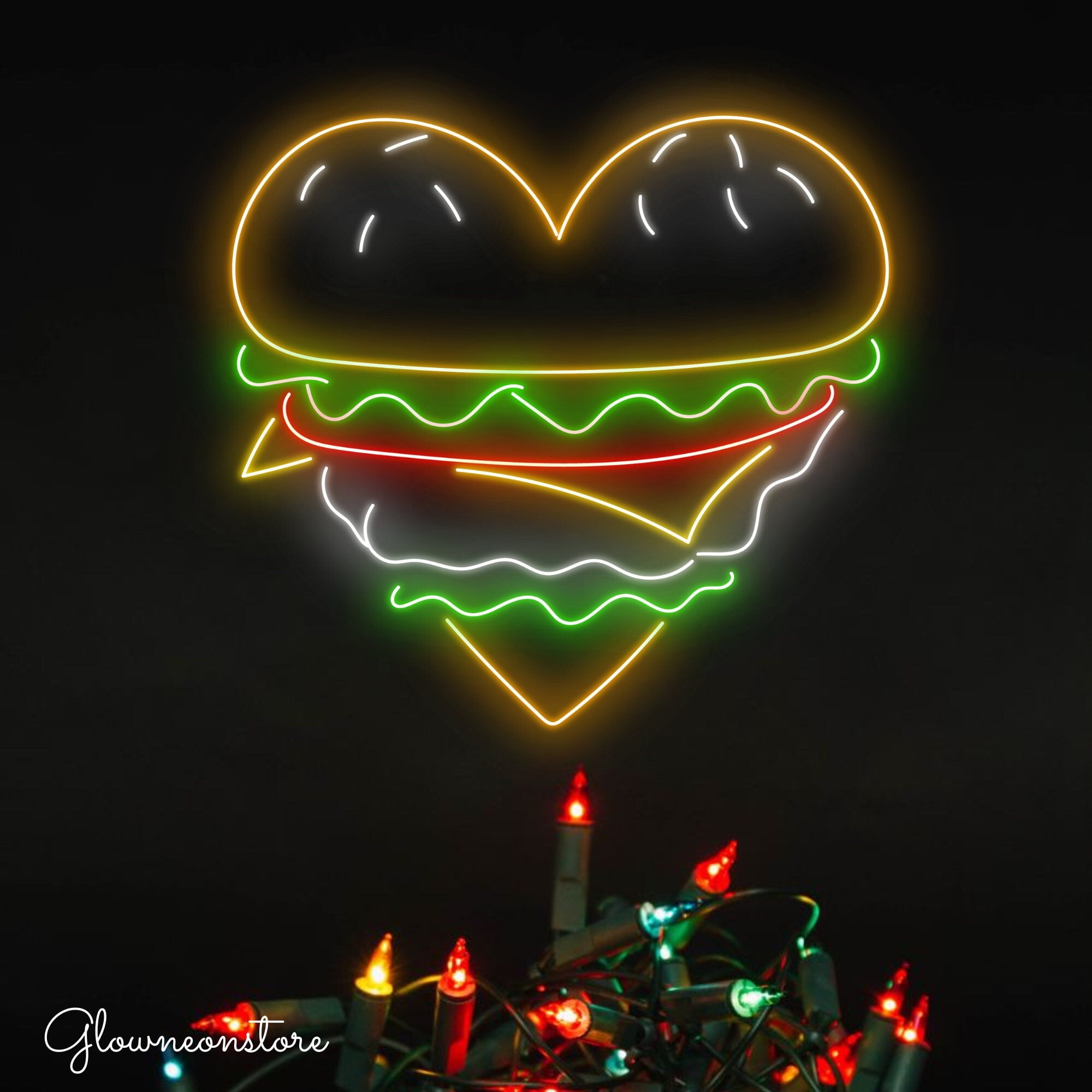 Glowneon Burger Heart Shape Neon Sign, Hamburger Led Sign, Welcome Open ...