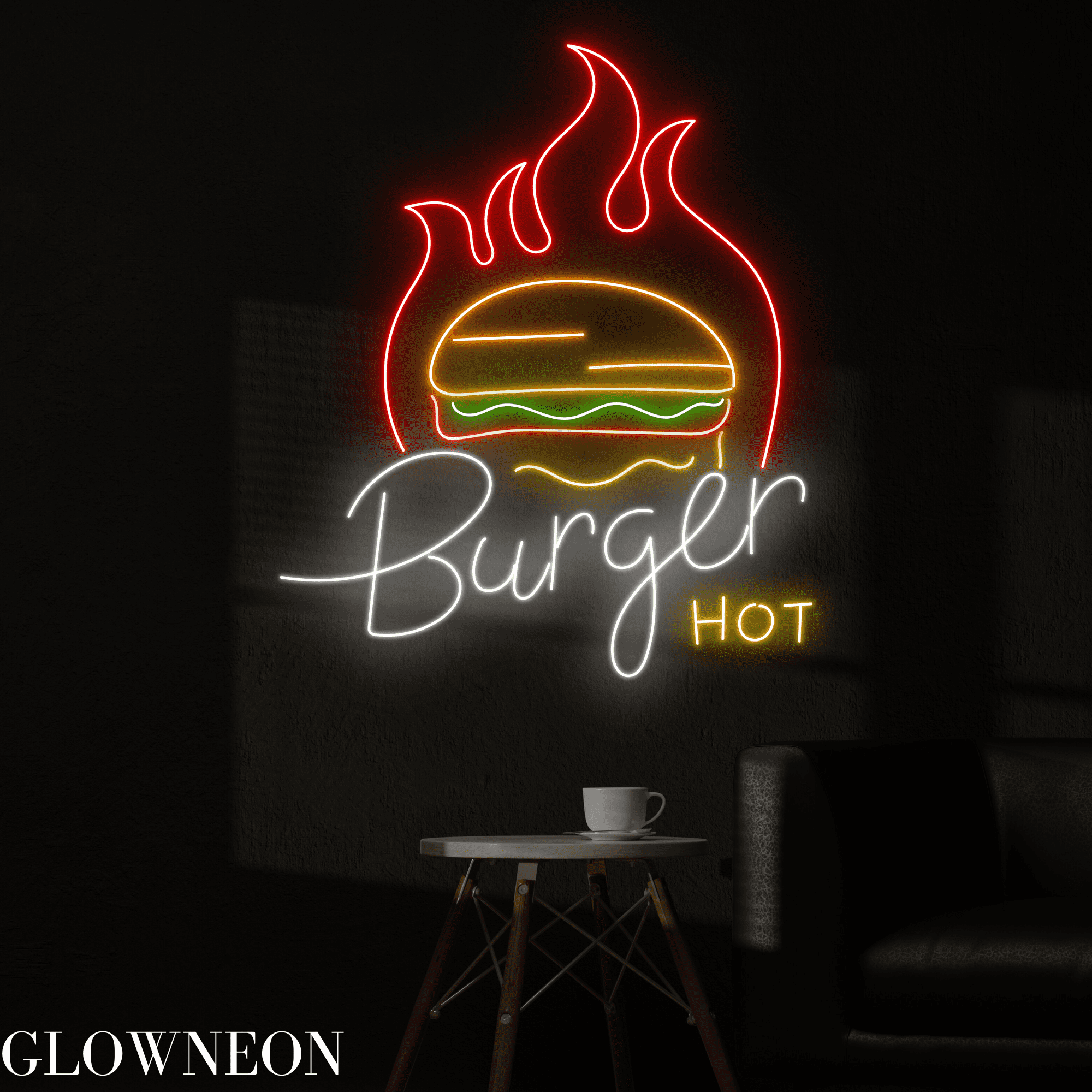 Glowneon Burger Hot Neon Sign, Burger Led Sign, Fast Food Store Decor ...
