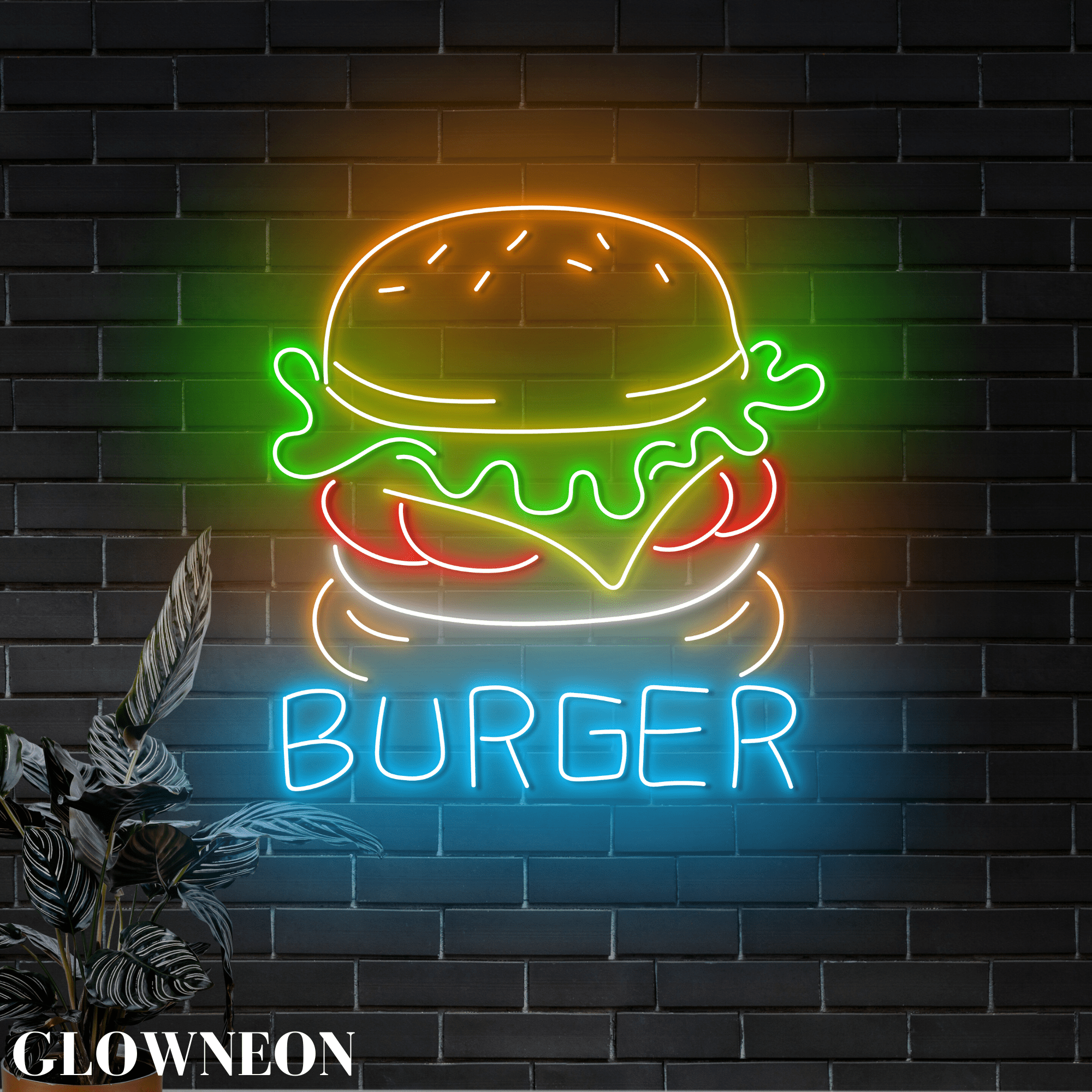 Glowneon Burger Led Light Sign, Burger Fast Food Restaurant Wall Art ...