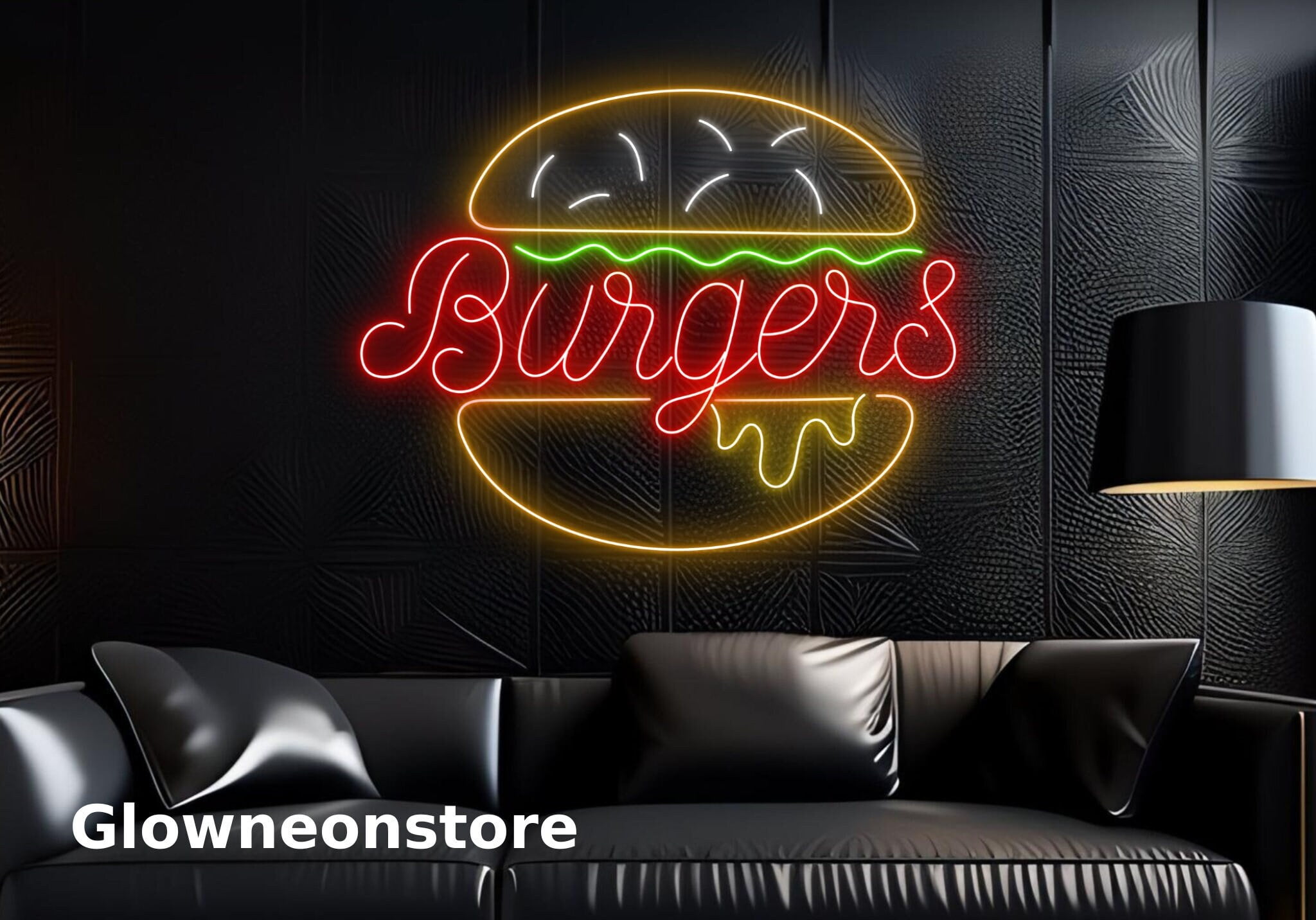 Glowneon Burger Neon Sign, Burger Led Light, Hamburger Neon Sign ...