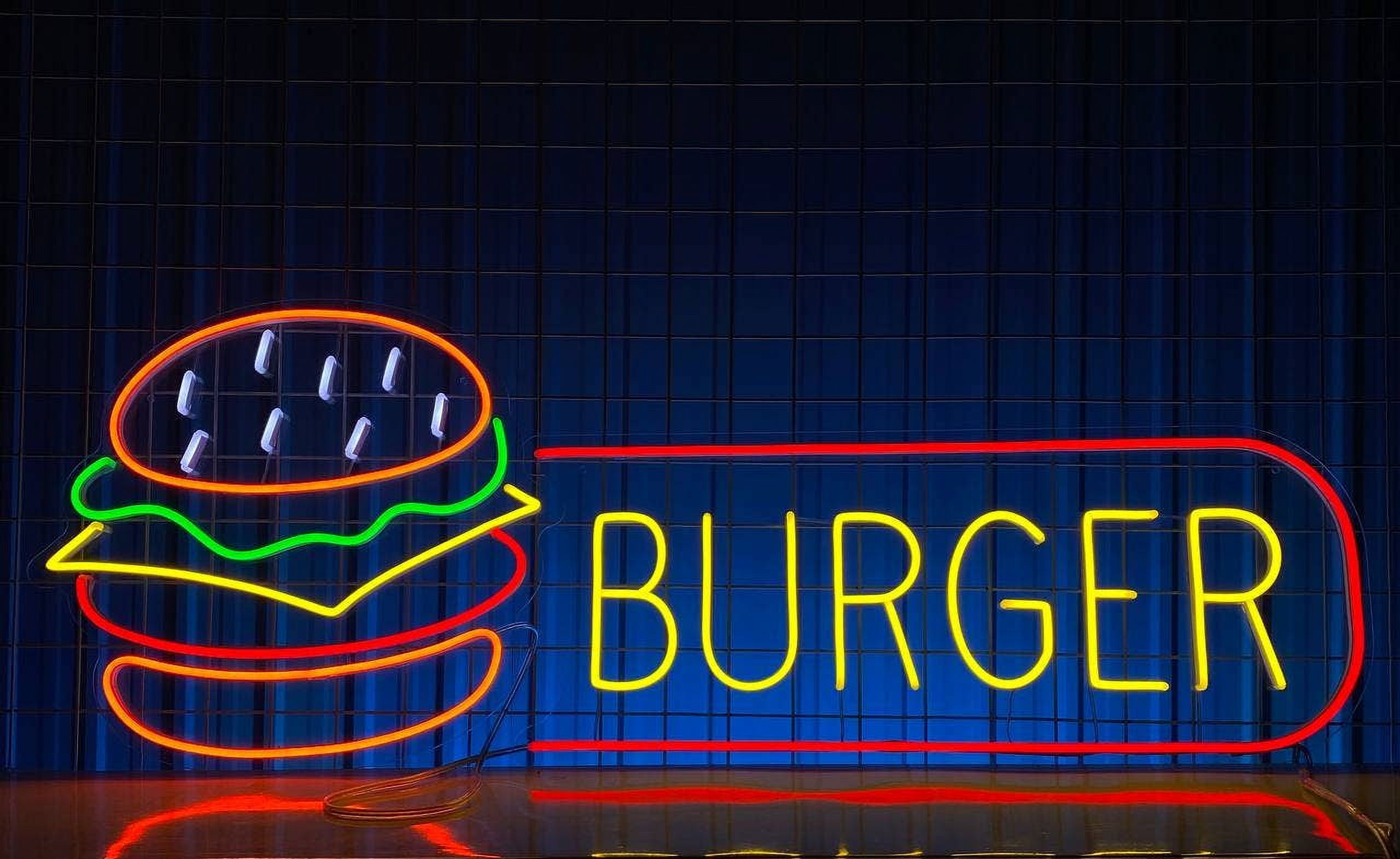 Glowneon Burger Neon Sign, Fast Food Long-lasting Signboard Decor ...