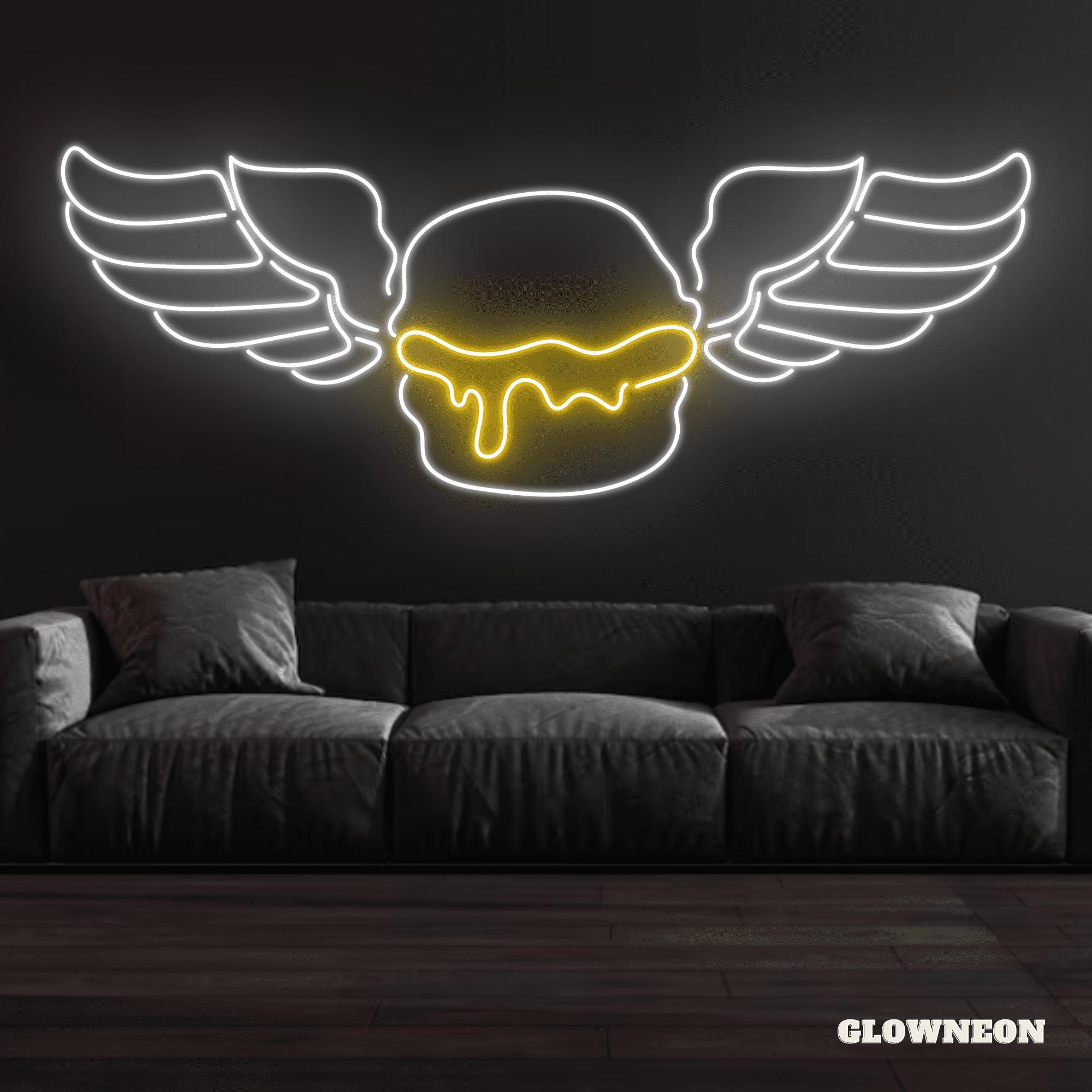 Glowneon Burger Wings Neon Sign, Burger Shop Decor, Burger LED Sign ...