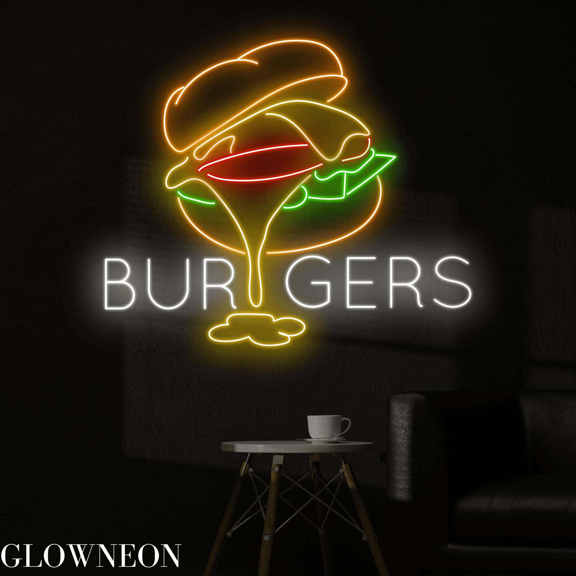 Glowneon Burgers Neon Sign, Hamburger Led Sign, Fast Food Store Decor ...