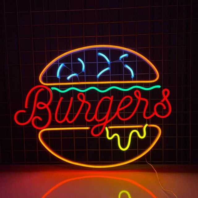 Glowneon Burgers Neon Signs, Fast Food Decor, Burgers Led Light ...