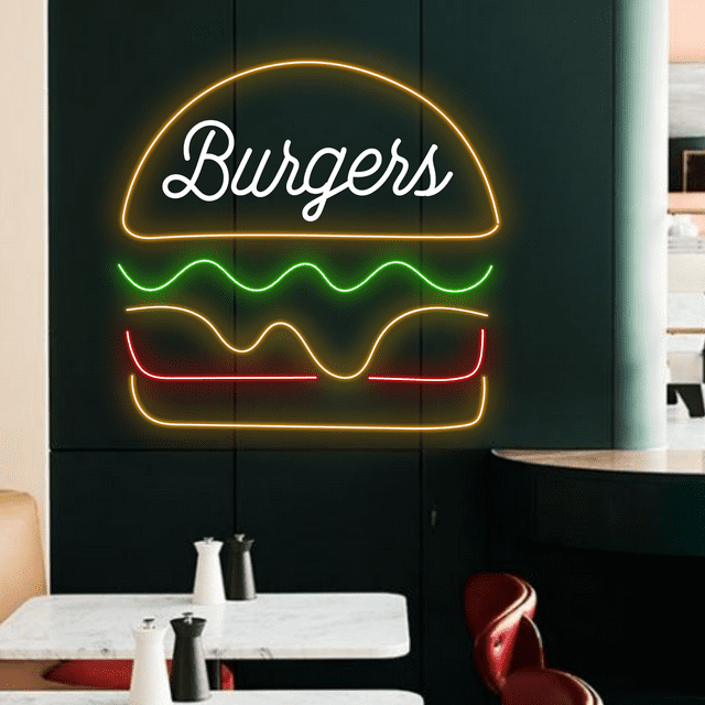 Glowneon Burgers Neon Signs, Fast Food Decor Signboard - Walmart.com