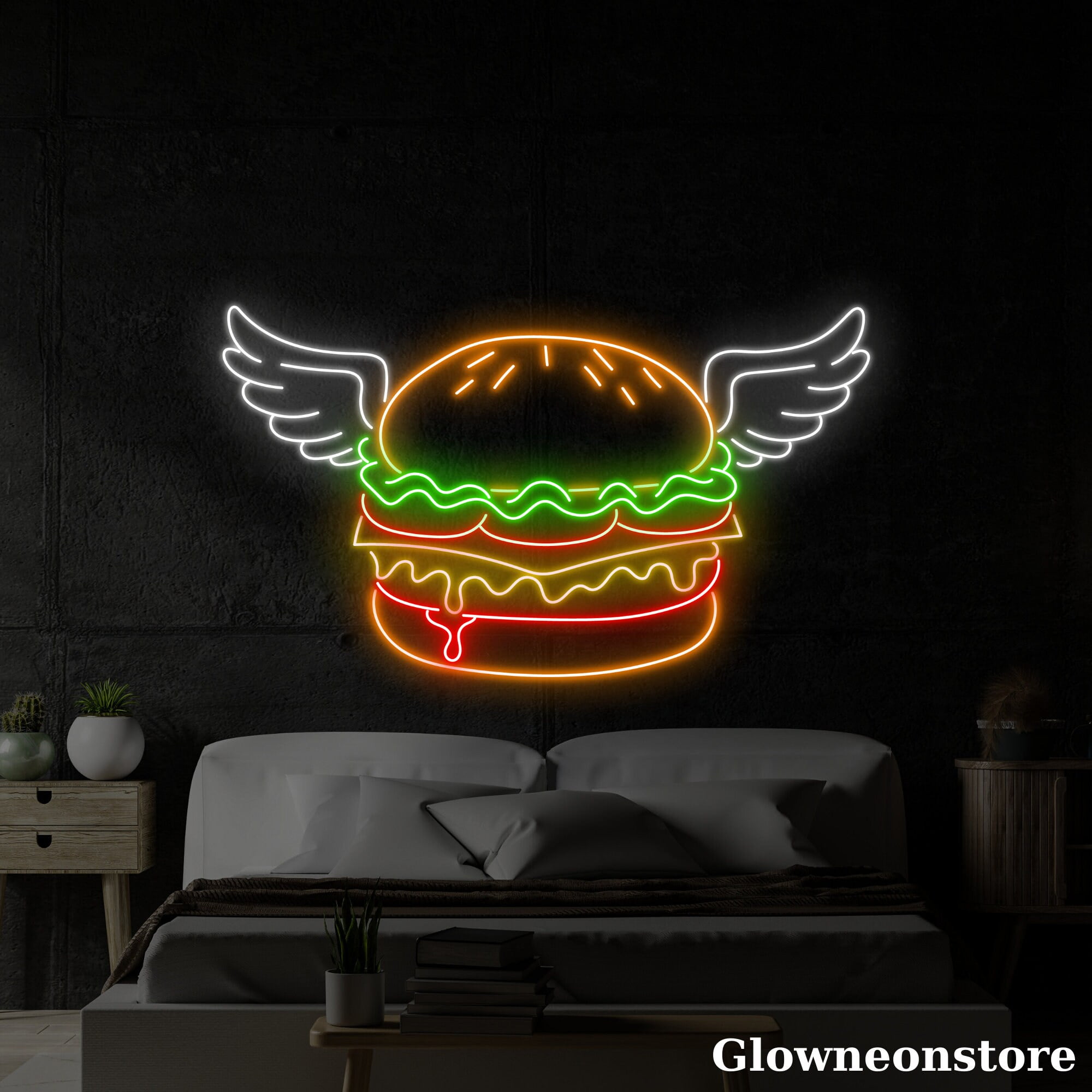 Glowneon Burgers With Wings Neon Sign, Angel Hamburger LED Sign ...
