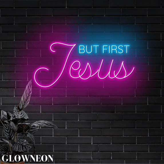 Glowneon But First Jesus Neon Wall Art, Jesus Christian Home Led Sign ...