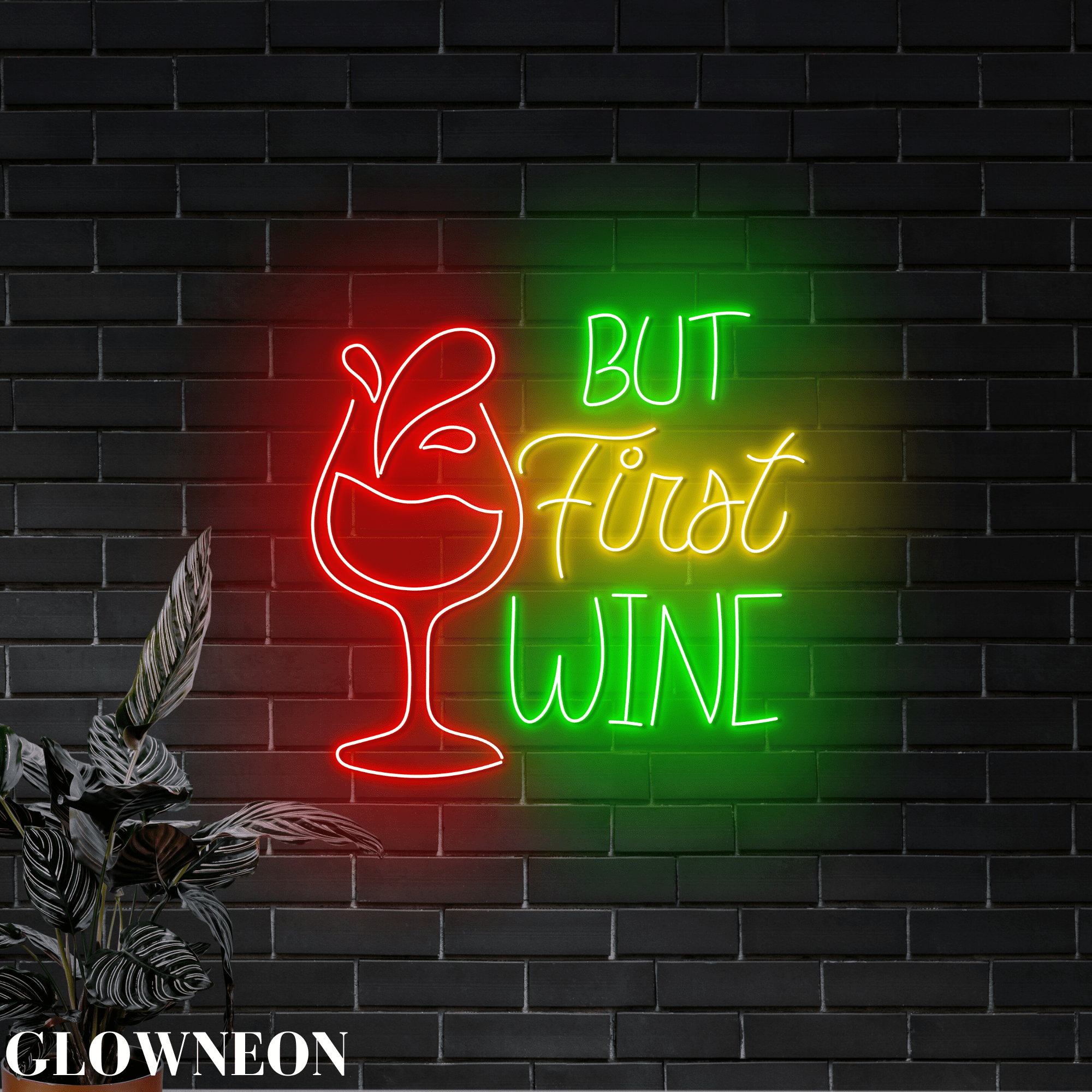 Glowneon But First Wine Neon Sign, Wine Bar Led Wall Art, Bar Pub Art ...