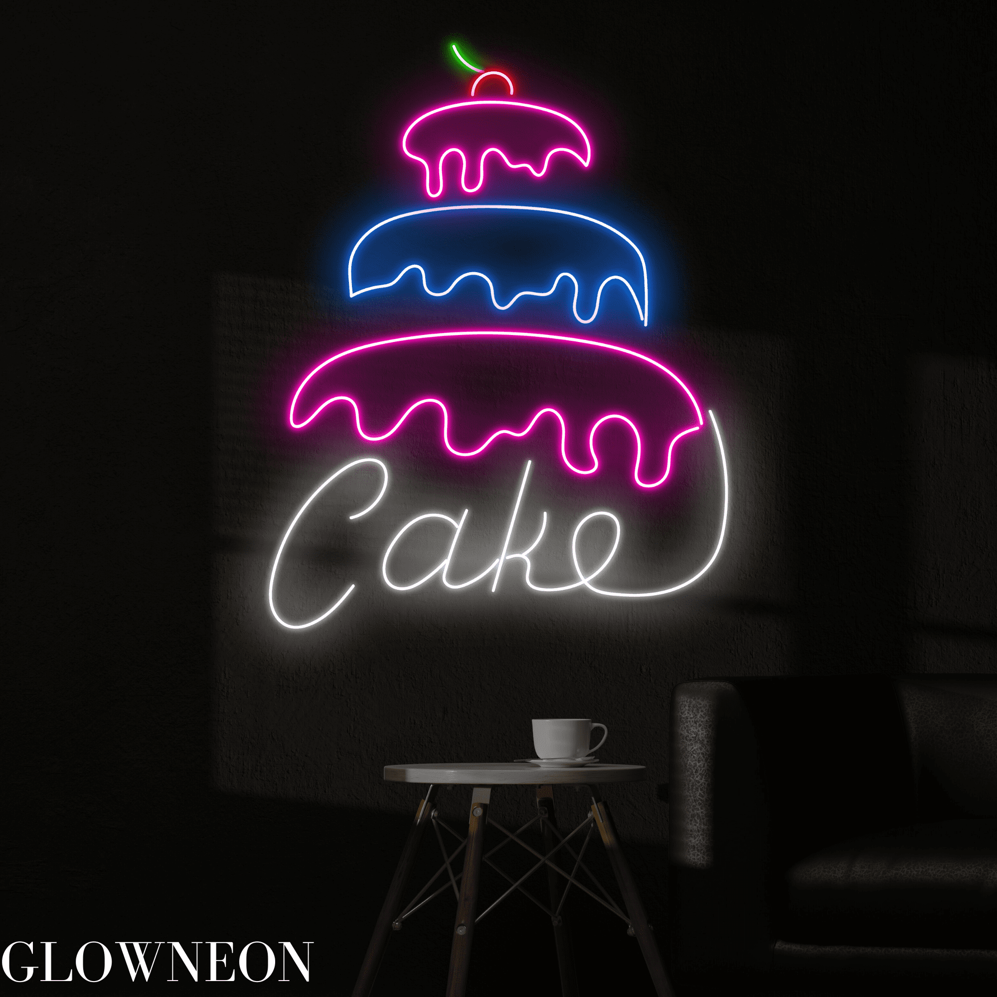 Glowneon Cake Neon Sign, Birthday Cake Led Sign, Bakery Wall Decor ...