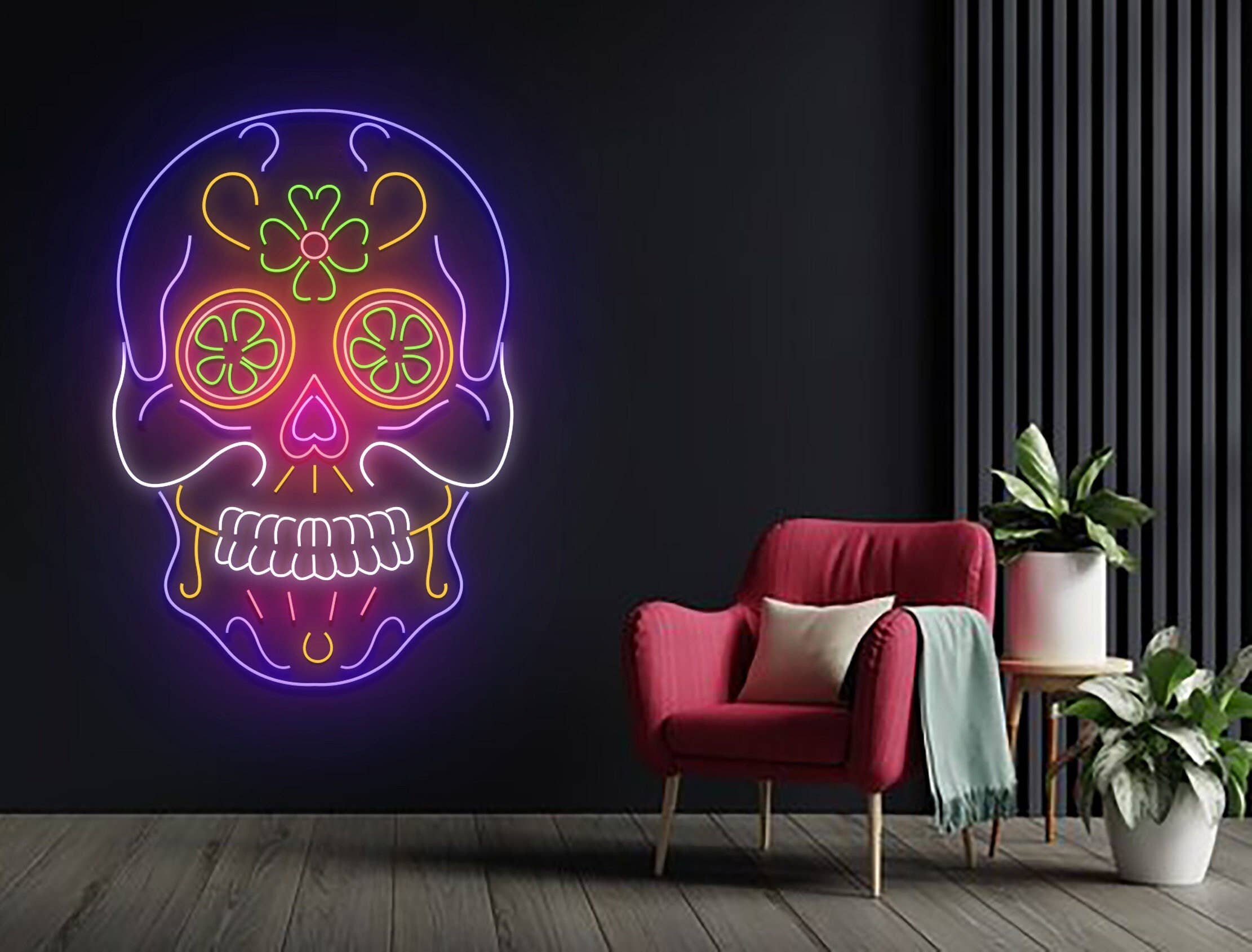 Glowneon Calaveras Skull Flower Face Neon Sign, Halloween Gift Decor ...