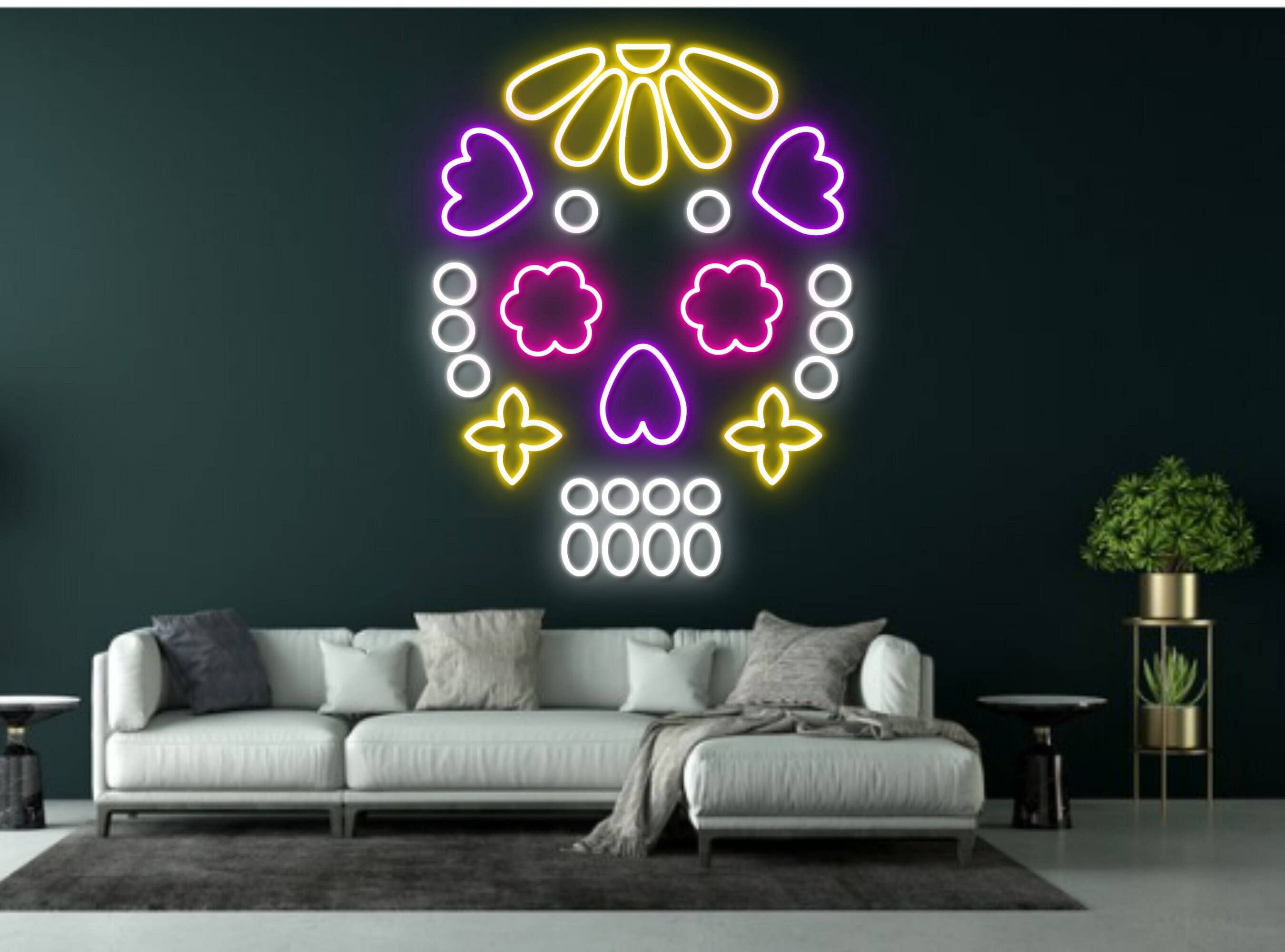 Glowneon Calaveras Skull Flower Face Neon Sign, Halloween Party Decor ...