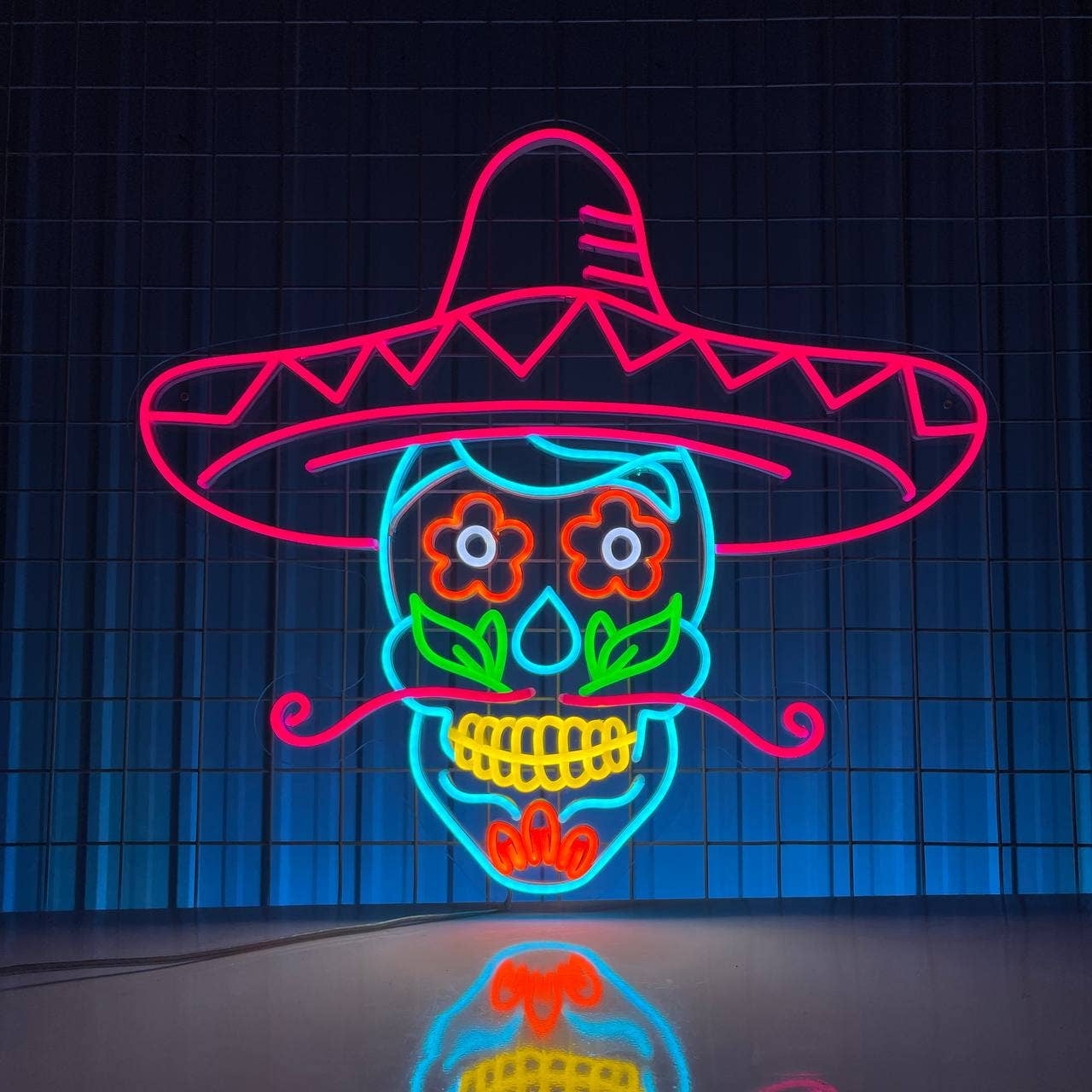Glowneon Calaveras Skull In Sombrero Hat Neon Sign, Halloween Decor ...