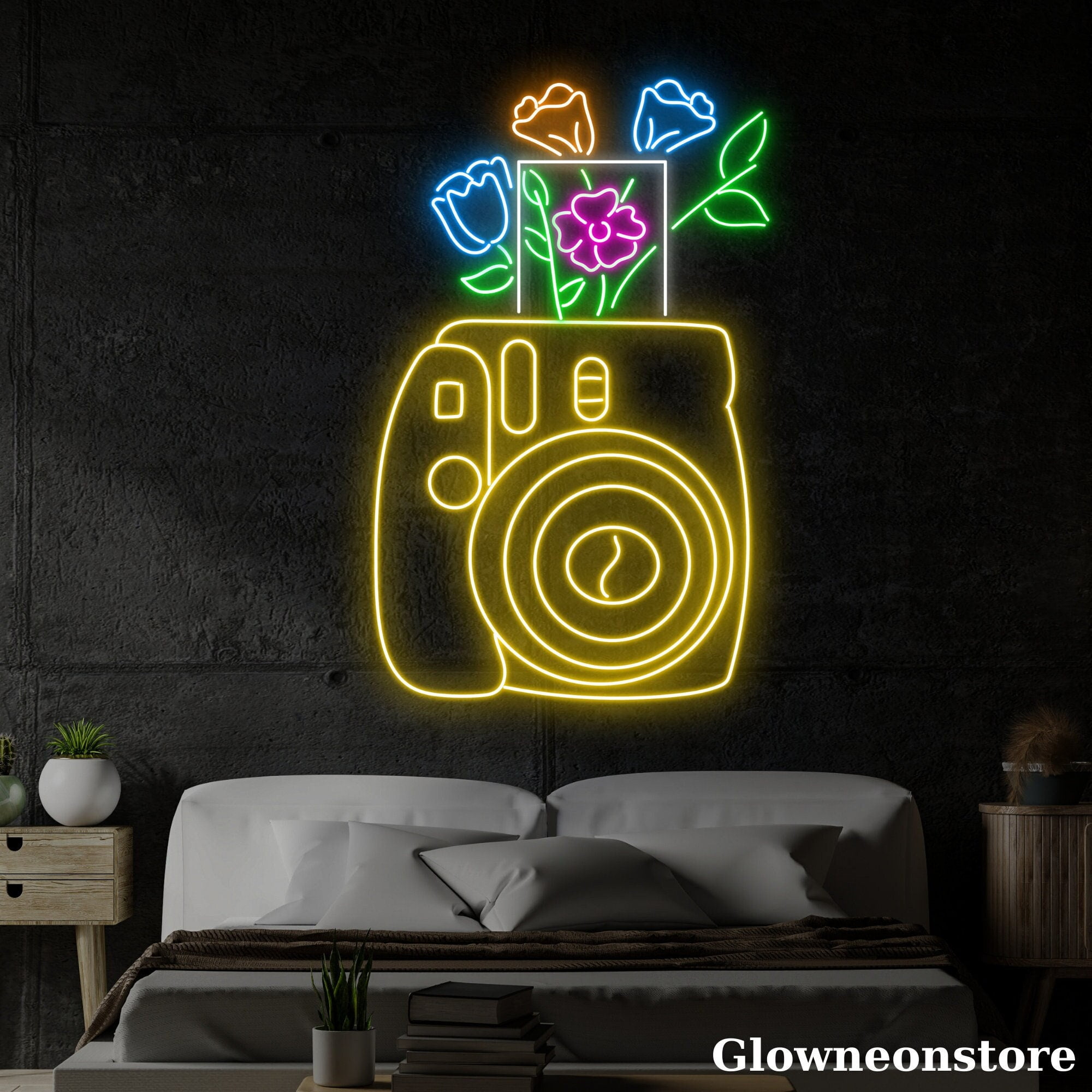 Glowneon Camera Flower Neon Sign, Camera Led Sign, Photography Studio ...