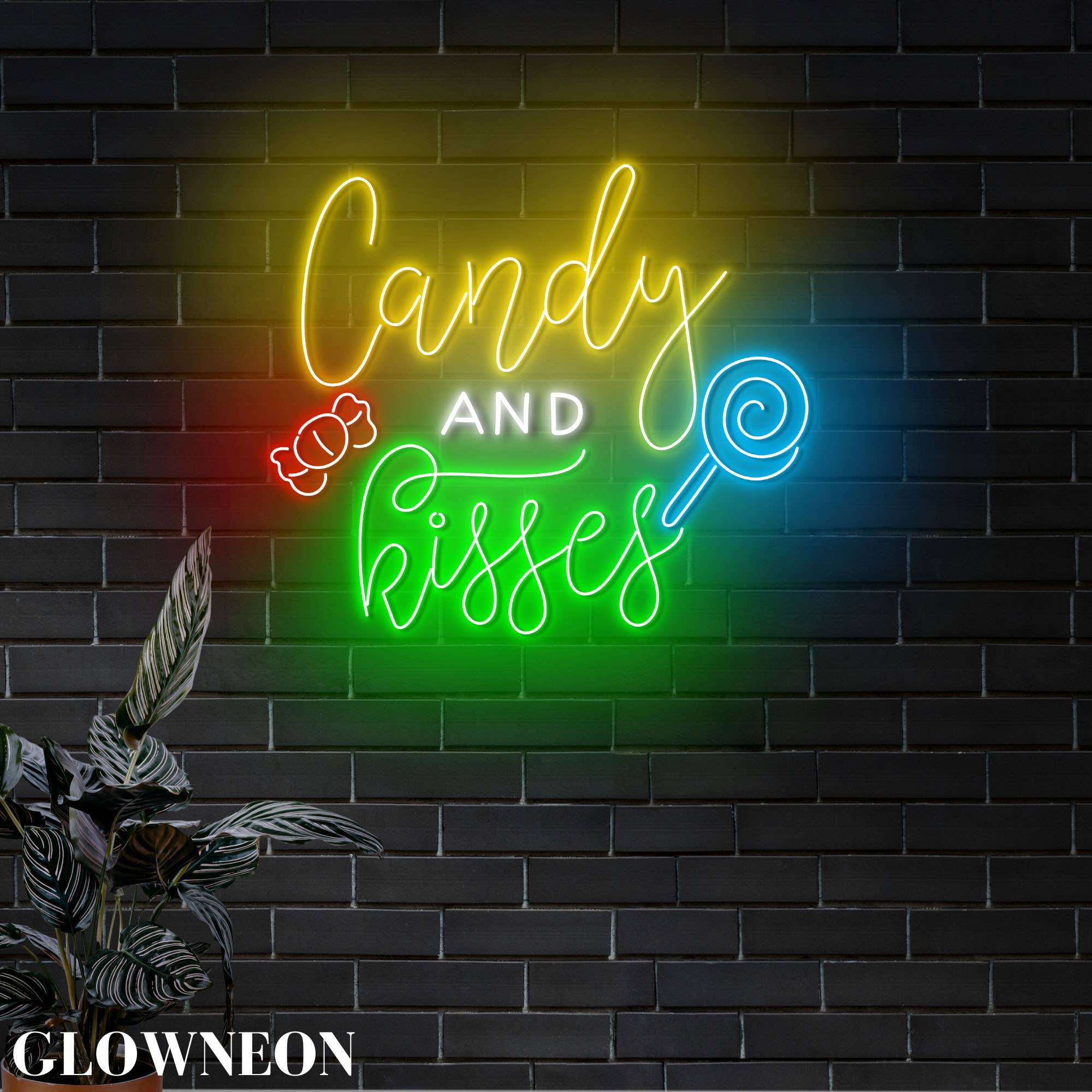 Glowneon Candy and Kisses Led Sign, Candy Lollipop Shop Neon Wall Art ...